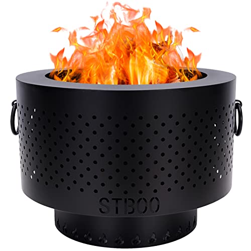 STBoo 13 Inch Smokeless Fire Pits for Outside with Portable Carrying Storage Bag, Smokeless Camping Stove, Low Smoke Outdoor Fireplace for Bonfire Picnic Backyard Cooking on Beach, Black, S