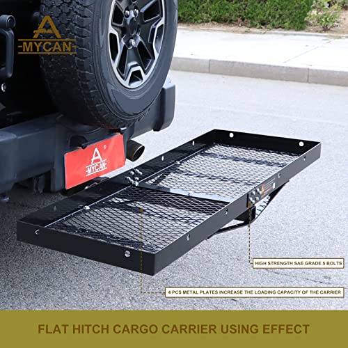 MYCAN Hitch Mount Cargo Carrier, Trailer Hitch Cargo Carrier 60 x 20 Inch, Tray Hitch Carrier Weight Capacity 500 LBS, Fits 2" Receiver Vehicles, Luggage Hitch Rack is Compatible With Some Accessories