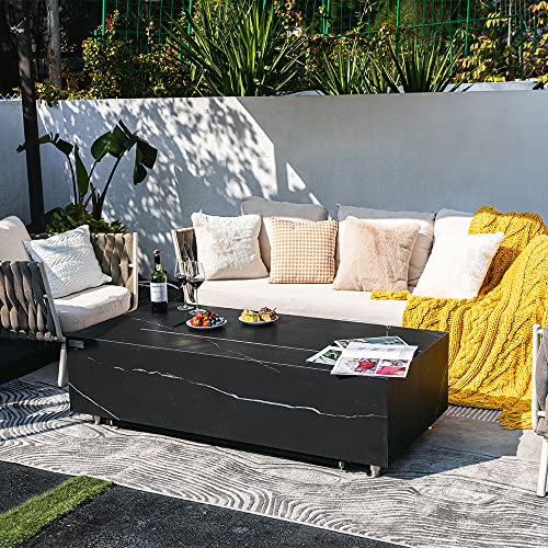 Varna Marble Fire Pit 59.8" x 28" Outdoor Patio Firepit Includes Fire Glass Modern Fire Pits & Outdoor Fireplaces for Garden, Deck, Indoor & Outdoor Heating