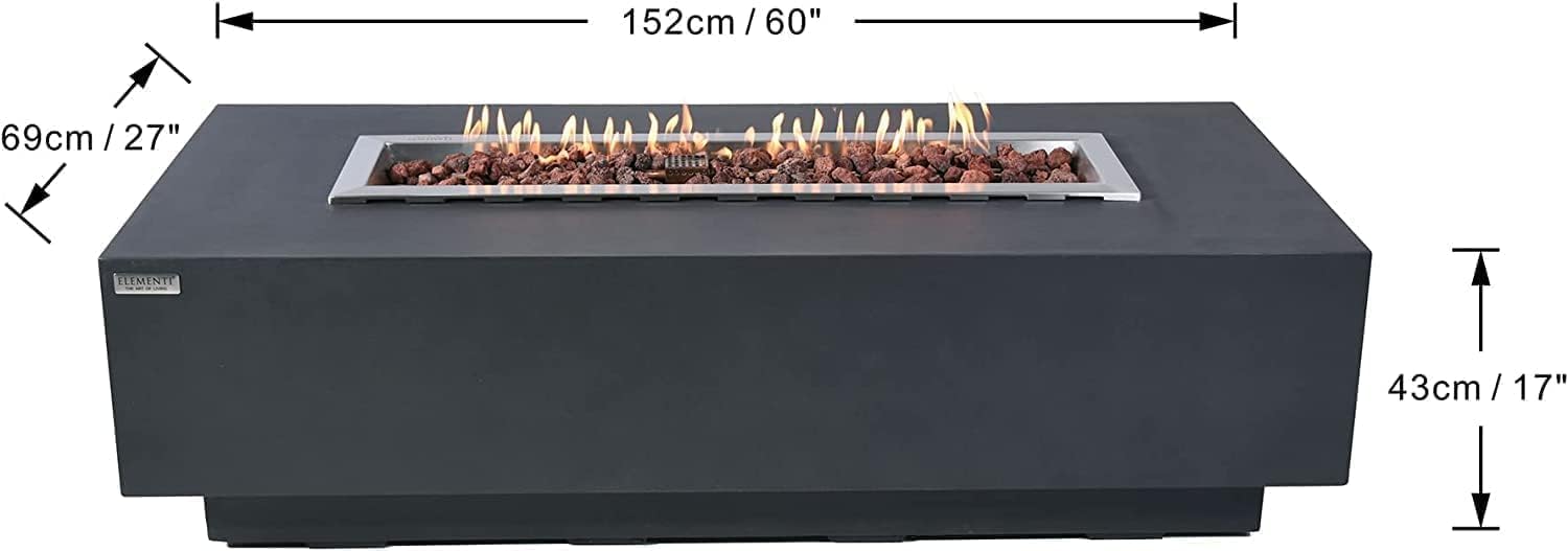 Elementi Granville Gas Fire Pit Cast Concrete Fire Table, Outdoor Fire Pit Electronic Ignition | Canvas Cover, Lava Rock Included | Free AMS Wind Guard & Table-top Firepit | Dark Gray (Natural Gas)