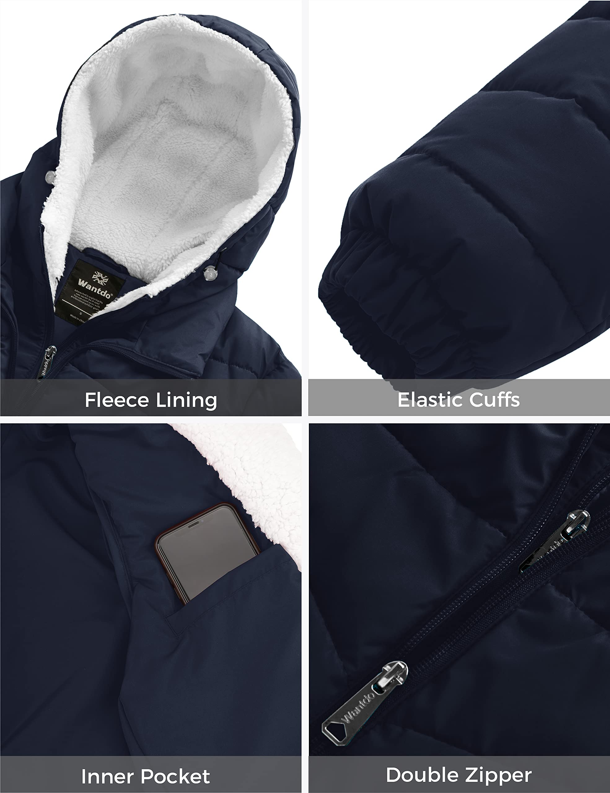 wantdo Women's Warmer Puffer Jacket Hooded Bubble Coats Casual Wear Navy Large