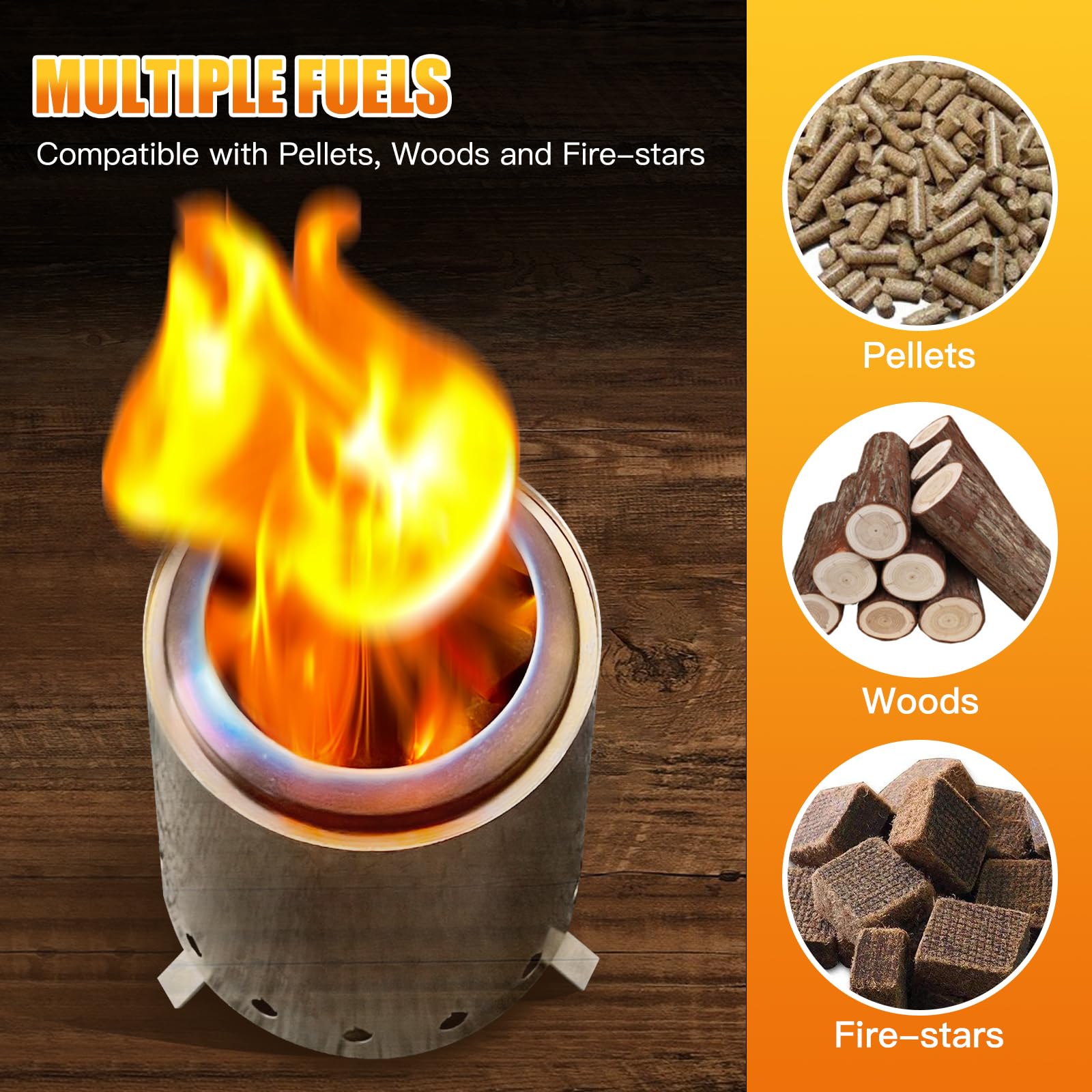 Tabletop Fire Pit, Mini Table Top Firepit with Flodable Stand, Stainless Steel Outdoor Fire Pit for Camping, Fueled by Pellets or Wood, Low Smoke and Safe Burning, Diameter 6" Height 7.5"