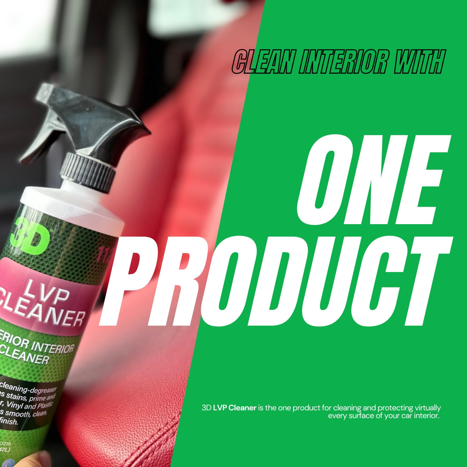 3D LVP Interior Cleaner - Removes Dirt, Grime, Grease, Oil & Stains from Leather, Vinyl & Plastic - Great for Seats, Steering Wheels, Door Panels, Dashboards - Car, Office, Home Use - 1 Gallon