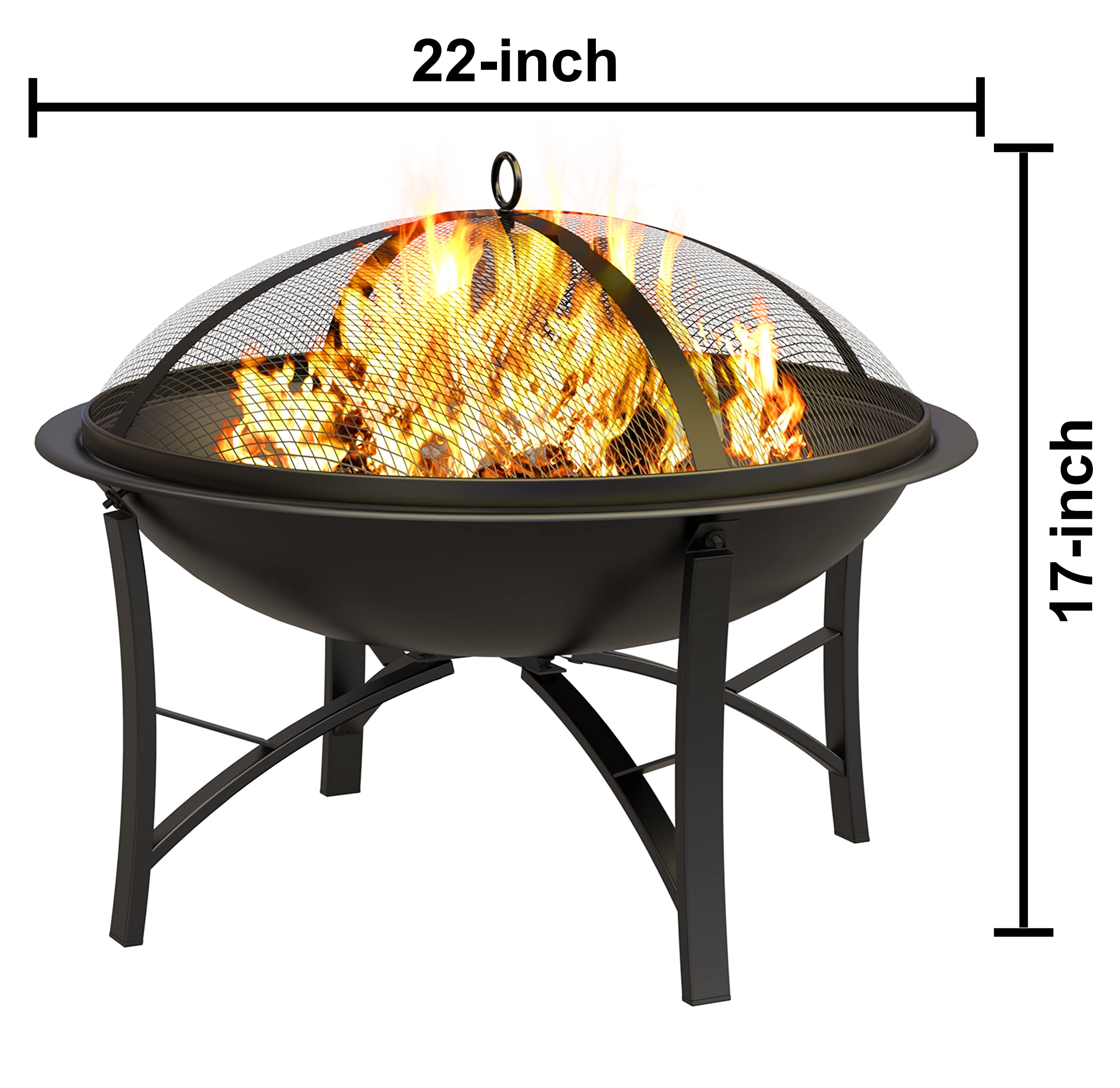 Fire Beauty Fire Pit for Outside Wood Burning,BBQ Grill Steel Fire Bowl with Spark Screen Cover,Log Grate,Poker for Camping Beach Bonfire Picnic Backyard Garden