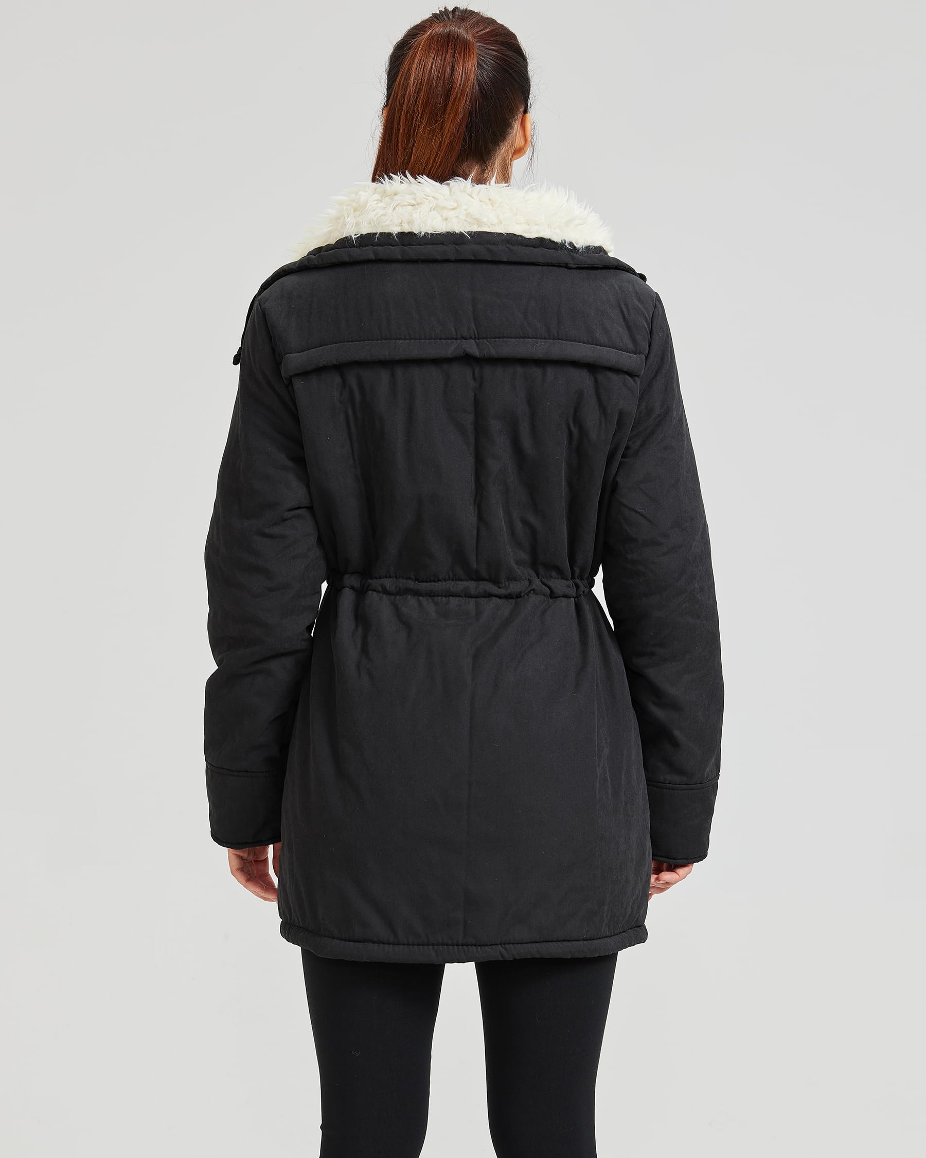 MEWOW Women's Winter Mid Length Thick Warm Faux Lamb Wool Lined Jacket Coat (M, Black)