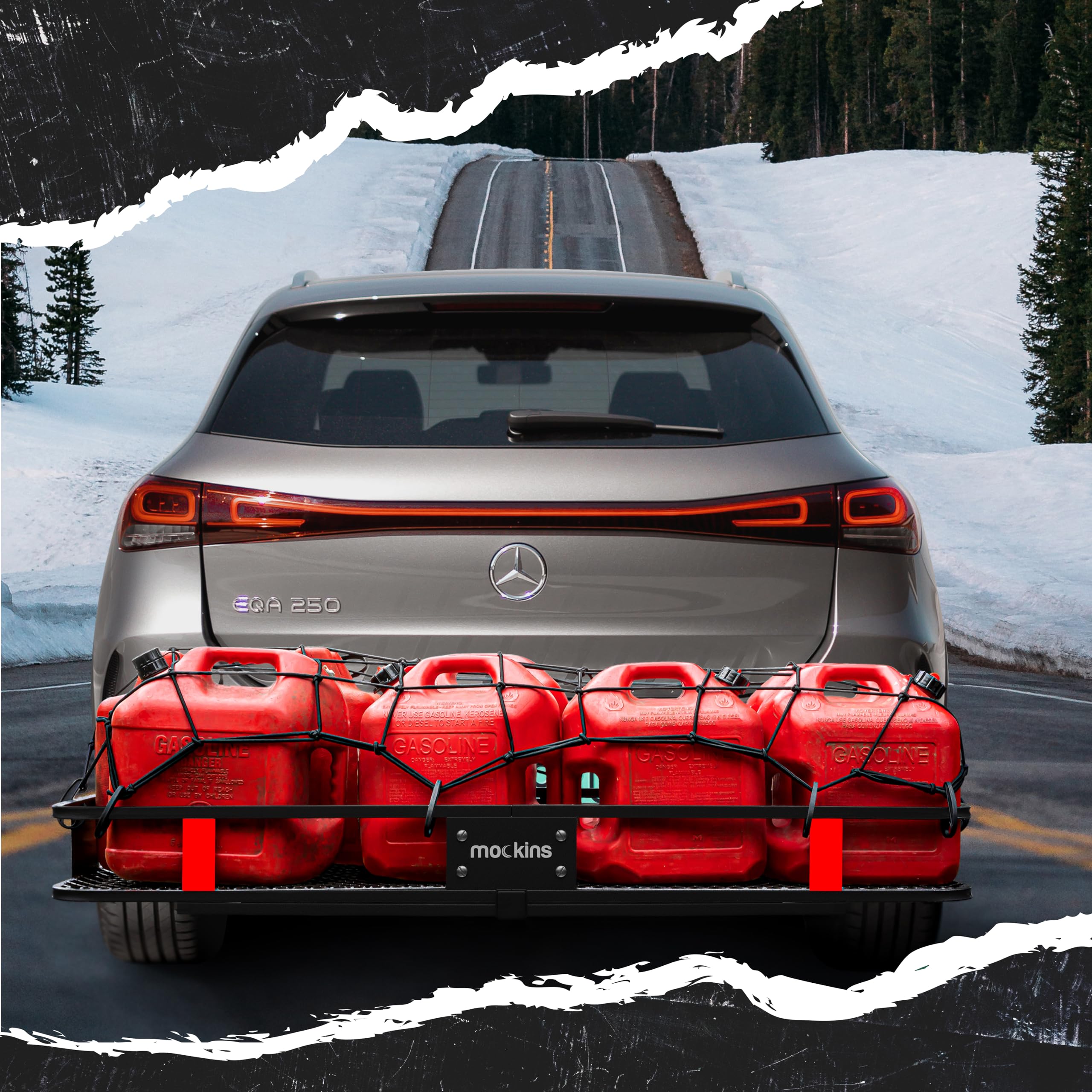 Mockins 60"x20"x6" Folding Trailer Hitch Cargo Carrier Weatherproof | 500 Lbs Cap Luggage Rack for SUV, Cars & Trucks| Universal 2" Receiver Hitch Cargo Rack with Car Carrier Accessories