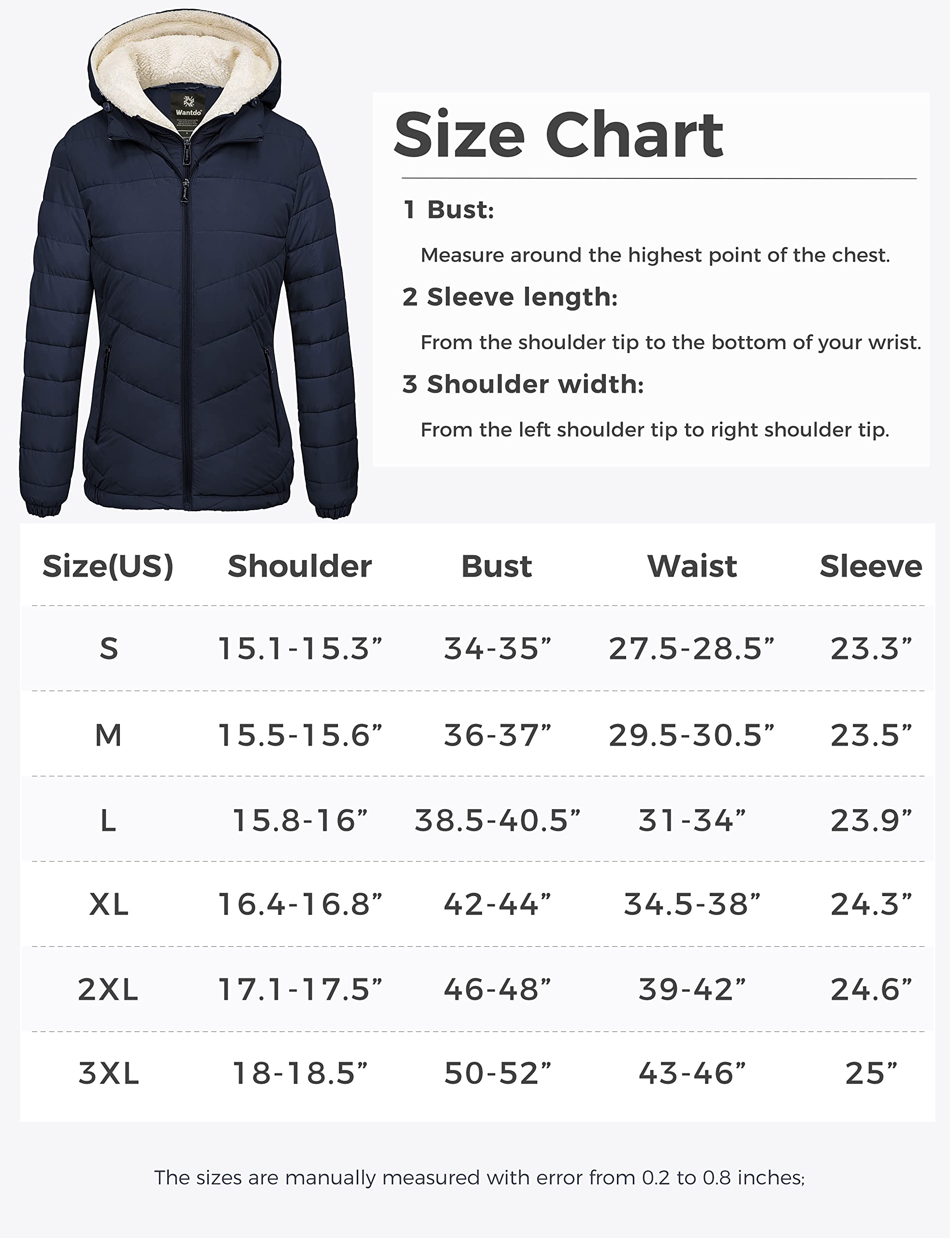 wantdo Women's Warmer Puffer Jacket Hooded Bubble Coats Casual Wear Navy Large