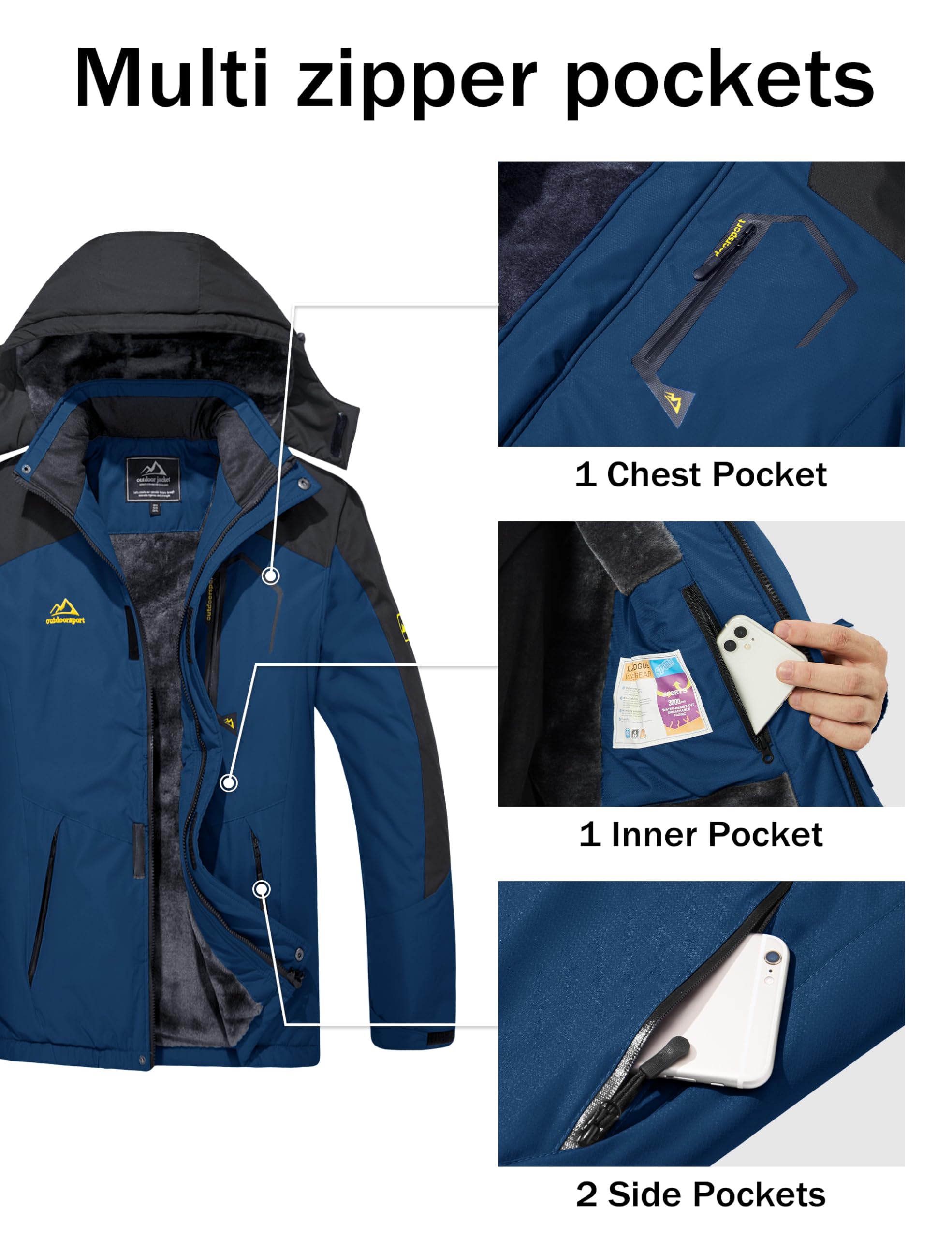 MAGCOMSEN Winter Jacket for Men Cold Weather Insulated Jacket Ski Jacket Snowboard Coat Rain Jacket Windproof Windbreaker Jacket Raincoats for Men