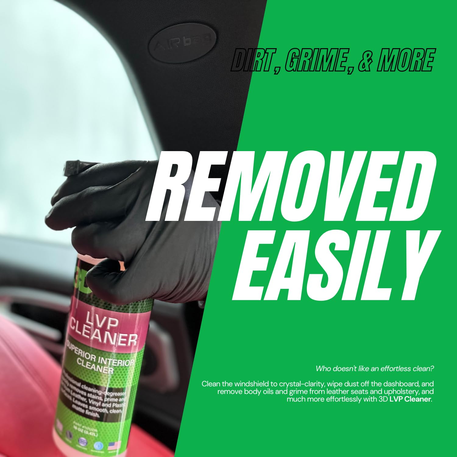 3D LVP Interior Cleaner - Removes Dirt, Grime, Grease, Oil & Stains from Leather, Vinyl & Plastic - Great for Seats, Steering Wheels, Door Panels, Dashboards - Car, Office, Home Use - 1 Gallon