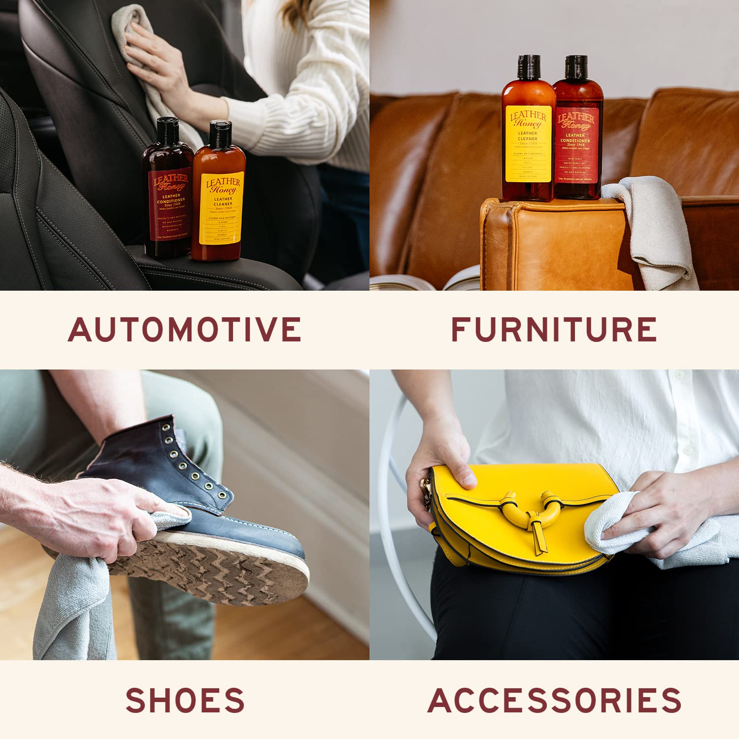 Leather Honey Complete Leather Care Kit Including 4 oz Cleaner and 32 oz Conditioner for use on Leather Apparel, Furniture, Auto Interiors, Shoes, Bags and Accessories