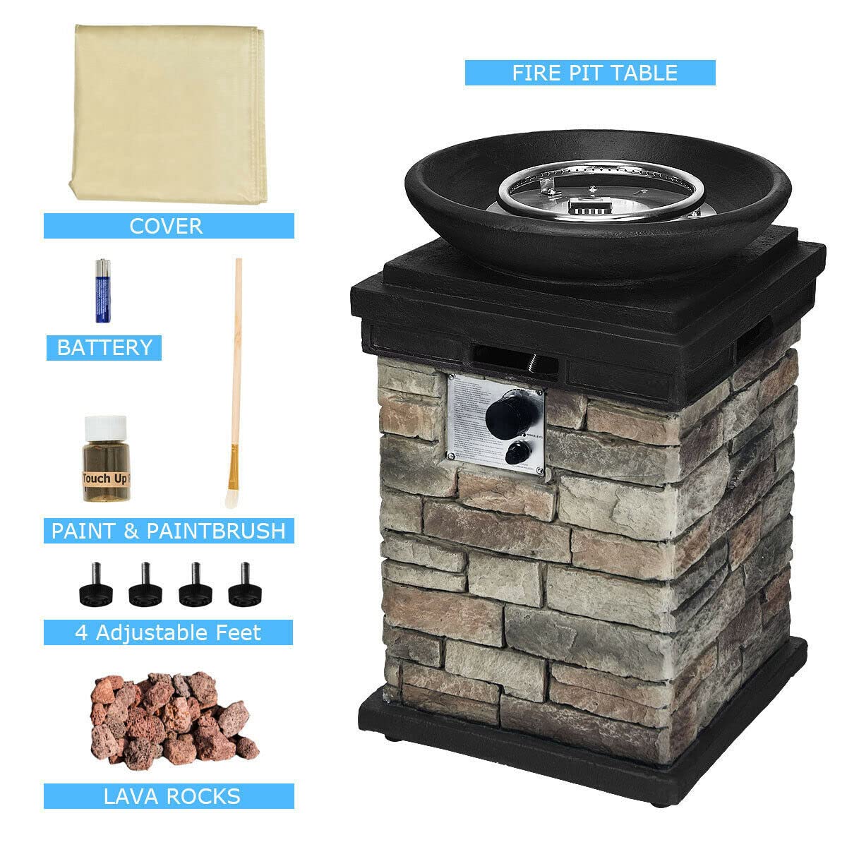 Happygrill Outdoor Propane Gas Fire Pit Table, 40,000 BTU Gas Fire Pit with Lava Rocks and Rain Cover
