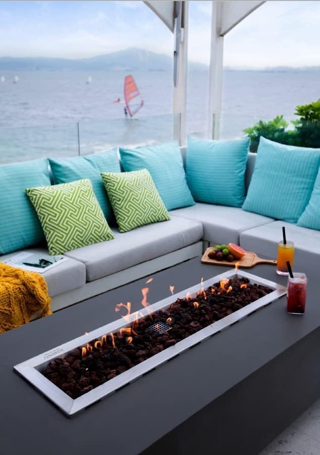 Elementi Granville Gas Fire Pit Cast Concrete Fire Table, Outdoor Fire Pit Electronic Ignition | Canvas Cover, Lava Rock Included | Free AMS Wind Guard & Table-top Firepit | Dark Gray (Natural Gas)