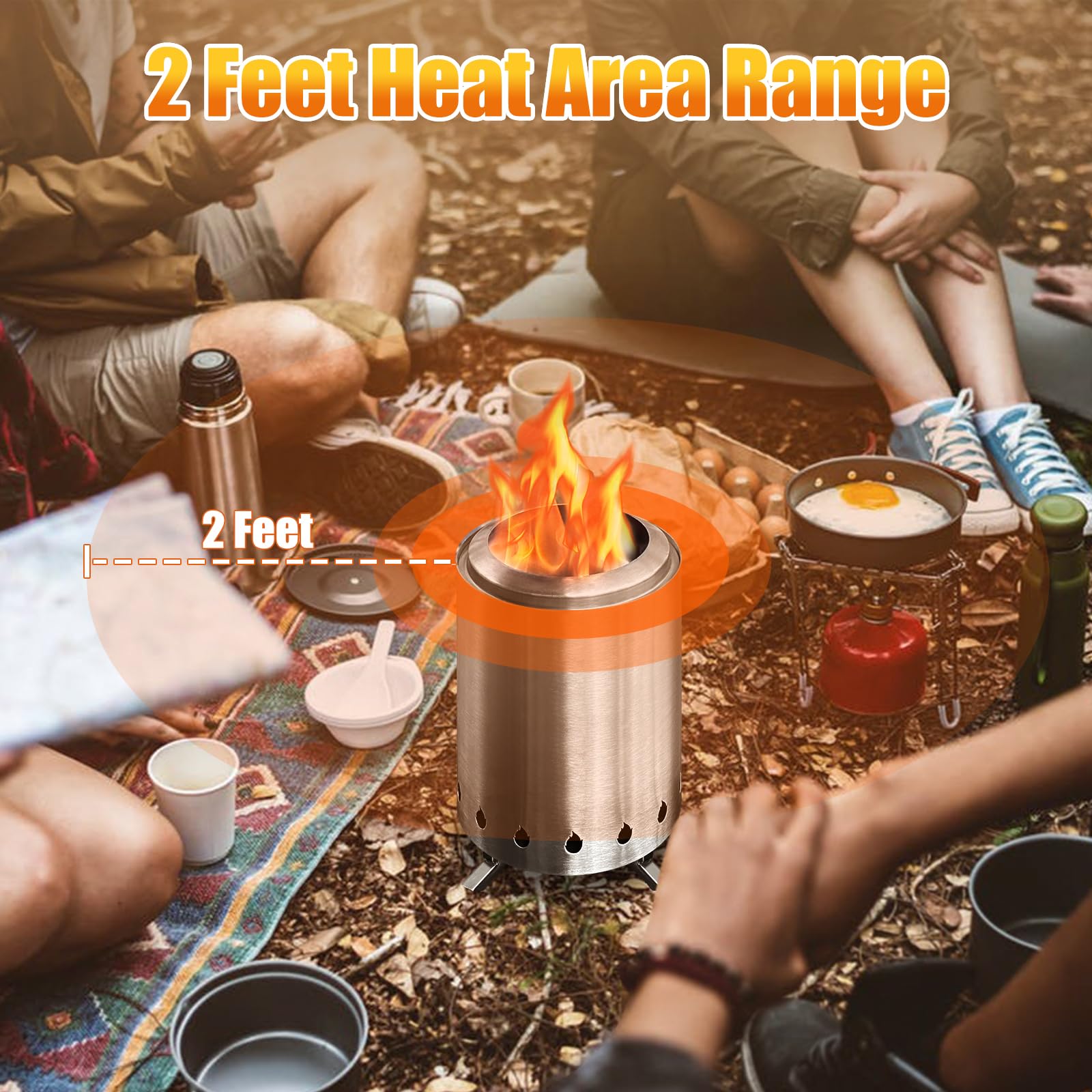 Tabletop Fire Pit, Mini Table Top Firepit with Flodable Stand, Stainless Steel Outdoor Fire Pit for Camping, Fueled by Pellets or Wood, Low Smoke and Safe Burning, Diameter 6" Height 7.5"