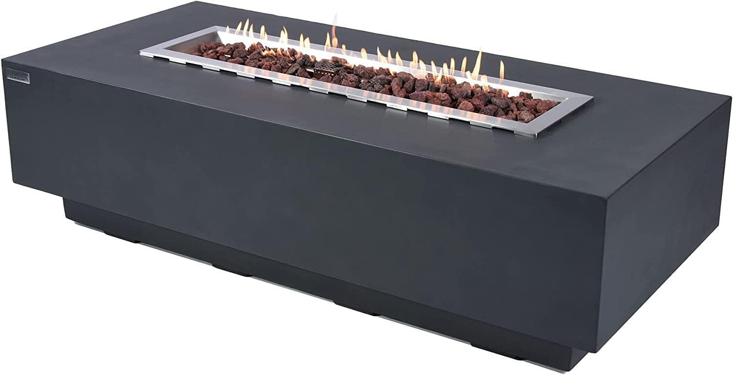 Elementi Granville Gas Fire Pit Cast Concrete Fire Table, Outdoor Fire Pit Electronic Ignition | Canvas Cover, Lava Rock Included | Free AMS Wind Guard & Table-top Firepit | Dark Gray (Natural Gas)
