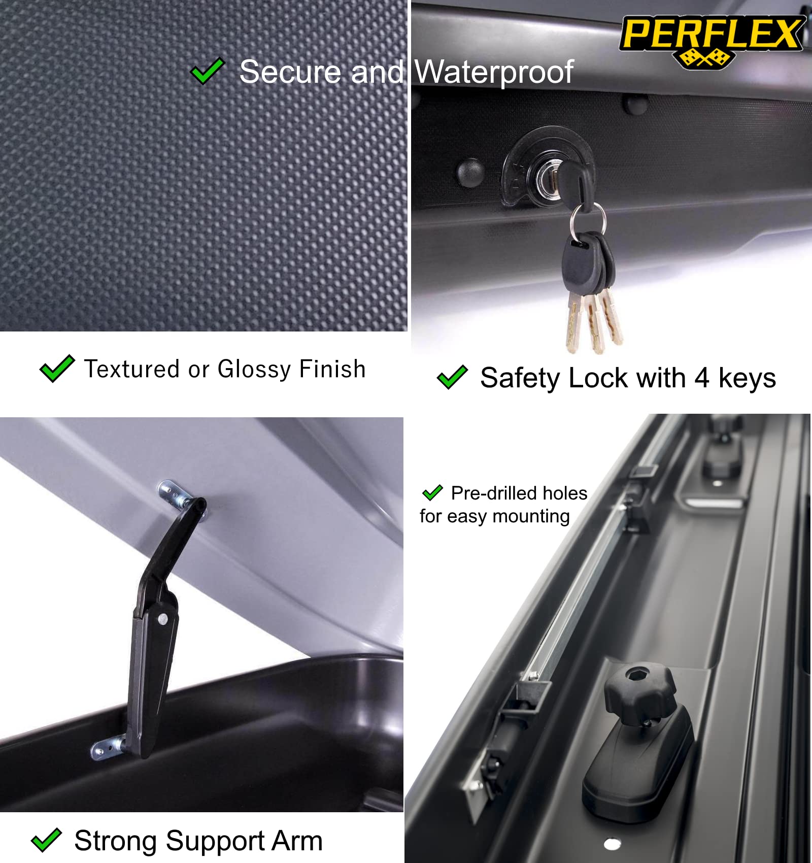 Perflex Bosphorus Rooftop Cargo Box Carrier Large 17 Cubic Feet Car Top Mount Travel Luggage Storage, Dual Side Opening, 130 Lbs Weight Capacity, Extra Keys, Straps (Black)