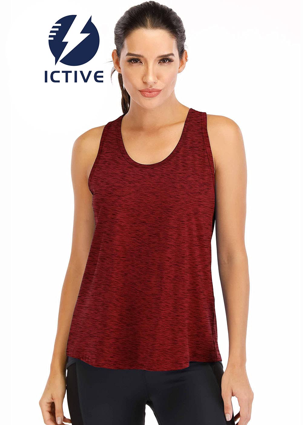 ICTIVE Workout Tops for Women Loose Fit Racerback Mesh Backless Muscle Tank Athletic Exercise Gym Shirts Burgundy XL