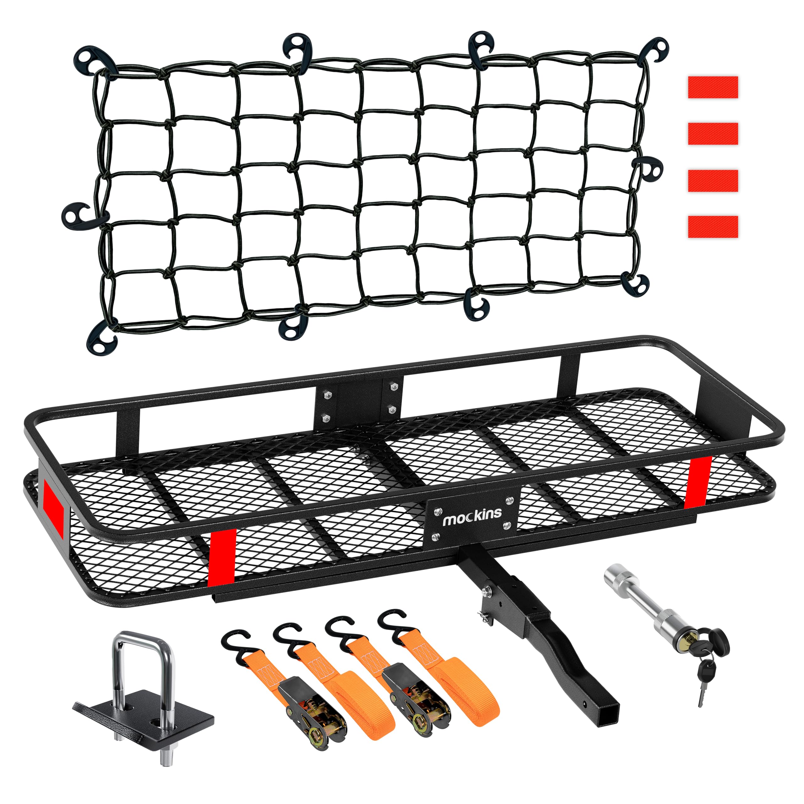 Mockins 60"x20"x6" Folding Trailer Hitch Cargo Carrier Weatherproof | 500 Lbs Cap Luggage Rack for SUV, Cars & Trucks| Universal 2" Receiver Hitch Cargo Rack with Car Carrier Accessories