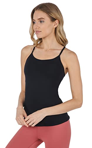 Yogalicious Ultra Soft Lightweight Camisole Tank Top with Built-in Support Bra - Black - Large