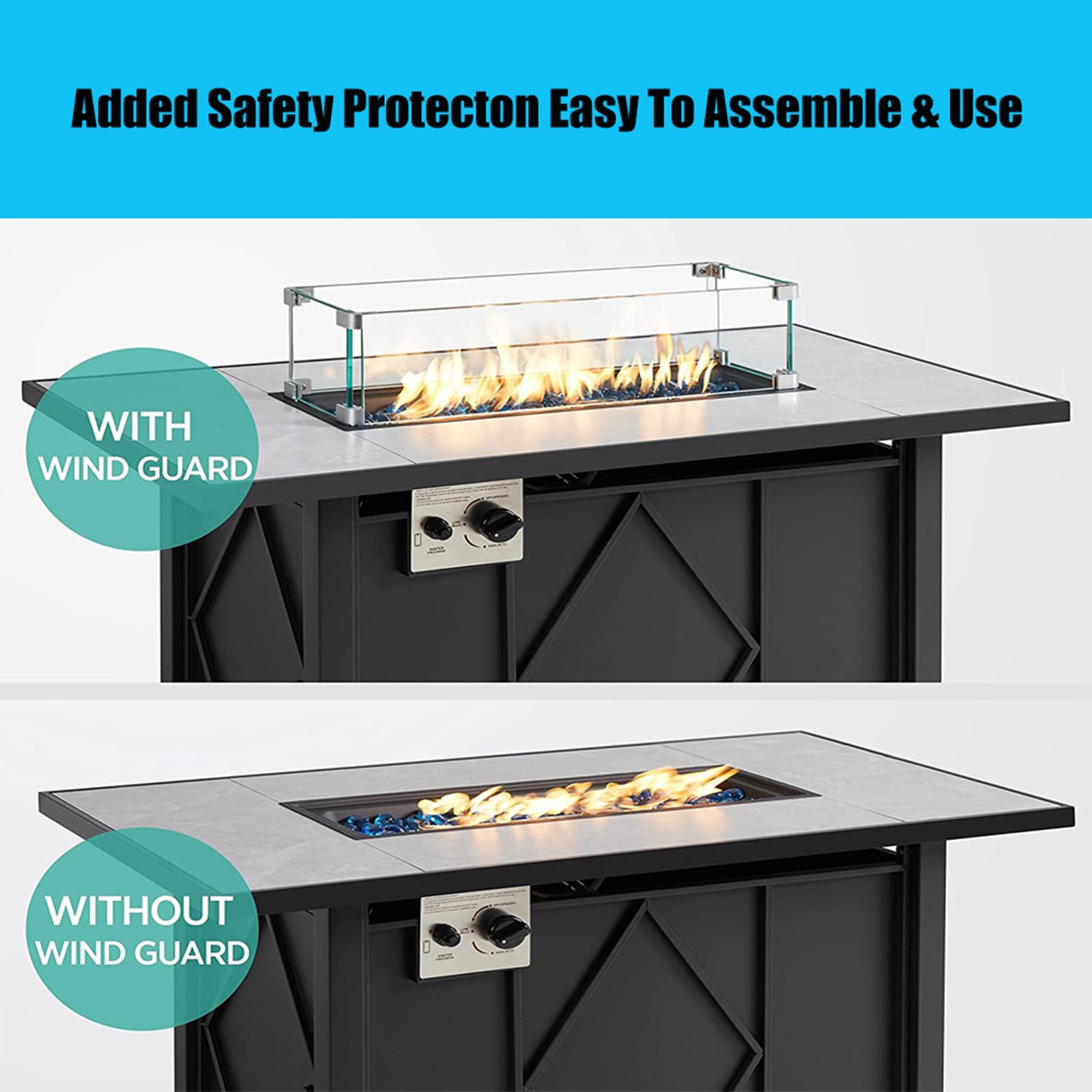 DONSIQIZZ Fire Pit Glass Wind Guard Rectangular 23.5" x 7.5" x 6.5", Glass Table Top Firepit Clear Tempered Glass Flame Guard, Rectangle Tabletop Fire Pit Glass Shield for Propane, Gas, Outdoor