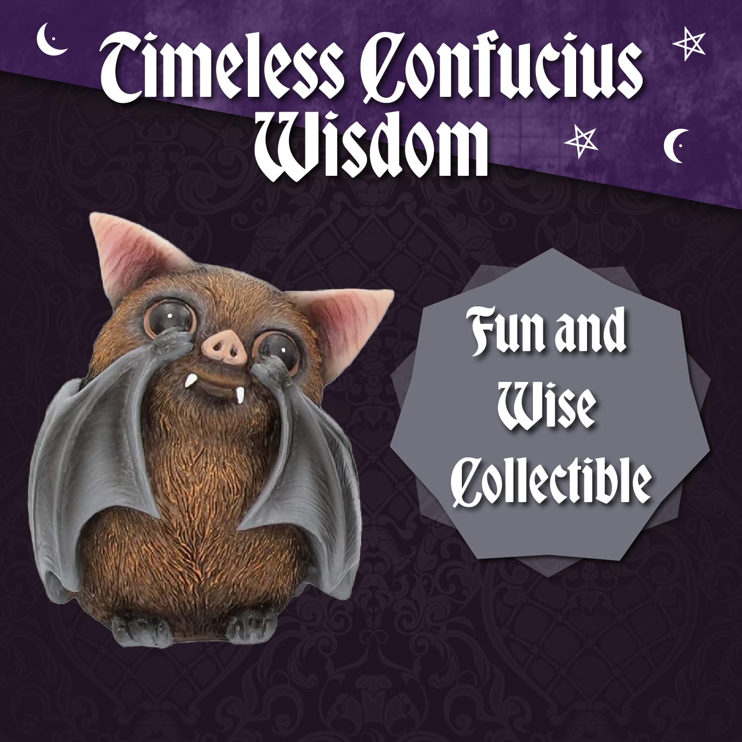 Nemesis Now Three Wise See No Evil Hear No Evil Speak No Evil Figurines, Adorable Hand-Painted Resin Collectibles and Gift - Bats