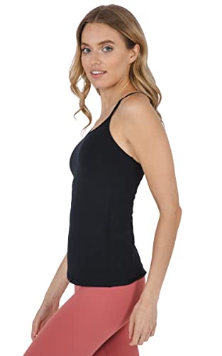 Yogalicious Ultra Soft Lightweight Camisole Tank Top with Built-in Support Bra - Black - Large
