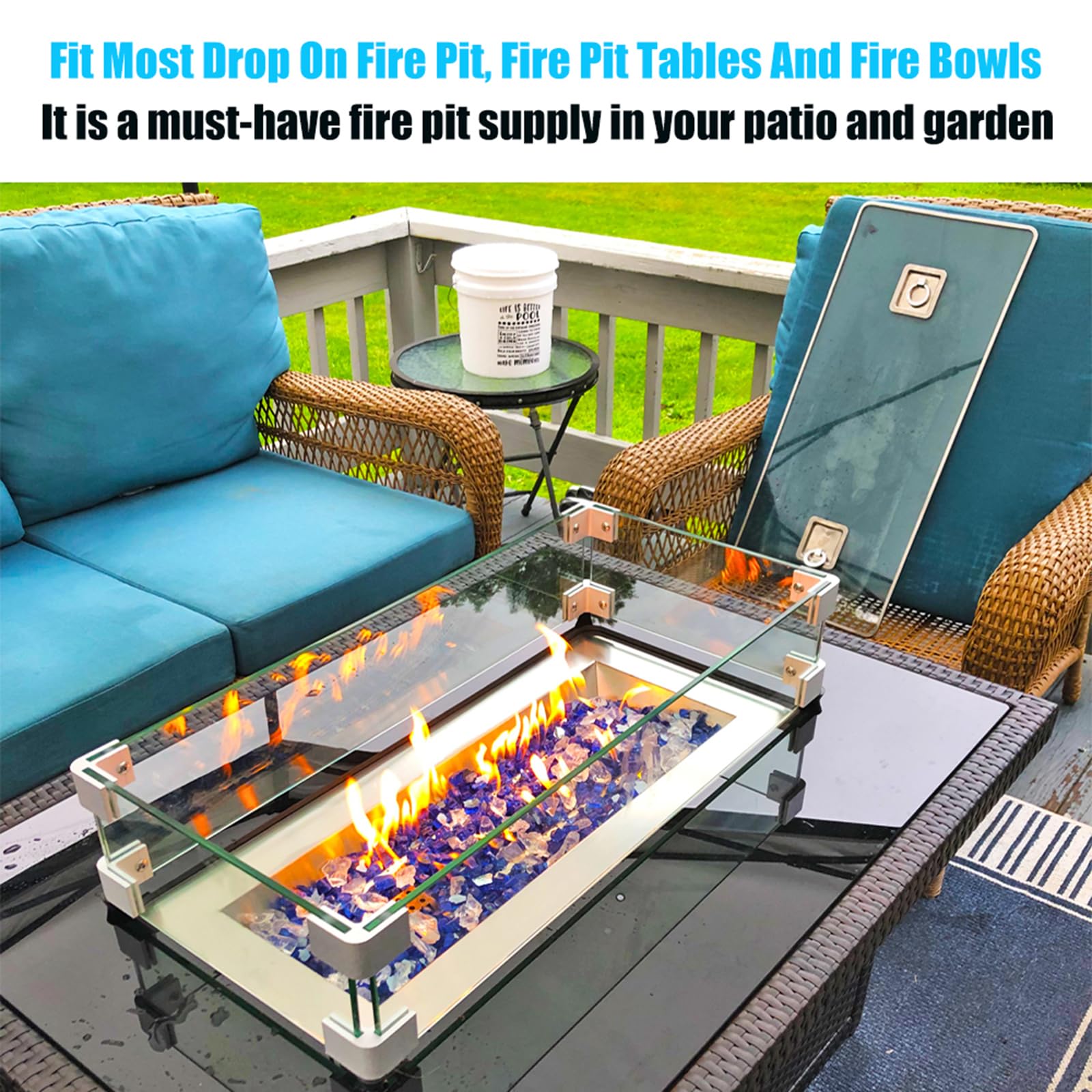 DONSIQIZZ Fire Pit Glass Wind Guard Rectangular 23.5" x 7.5" x 6.5", Glass Table Top Firepit Clear Tempered Glass Flame Guard, Rectangle Tabletop Fire Pit Glass Shield for Propane, Gas, Outdoor