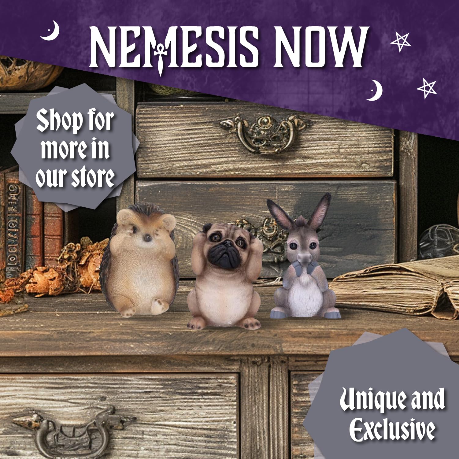 Nemesis Now Three Wise See No Evil Hear No Evil Speak No Evil Figurines, Adorable Hand-Painted Resin Collectibles and Gift - Bats