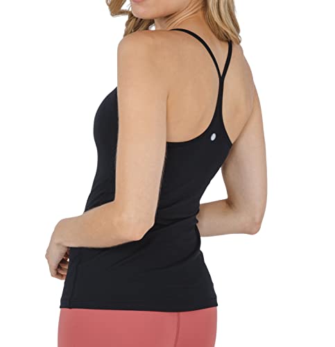 Yogalicious Ultra Soft Lightweight Camisole Tank Top with Built-in Support Bra - Black - Large