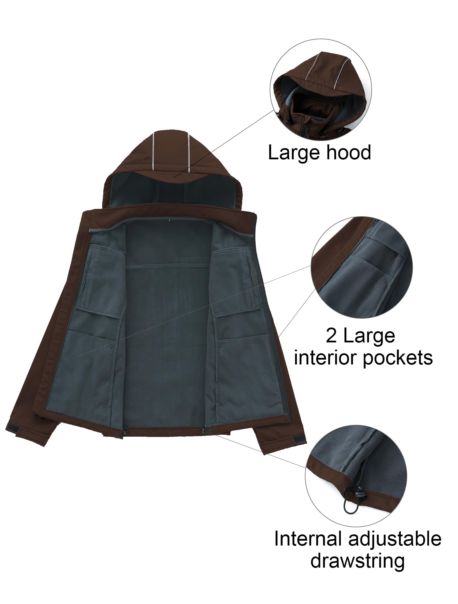 CREATMO US Adult Rain Jackets For Men Weatherproof With Hood Packable Windbreaker Jackets All Weather Coats Brown L