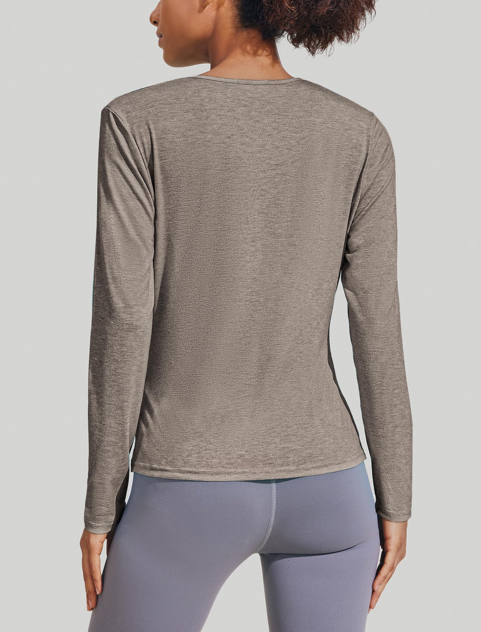 PINSPARK Hiking Shirts for Women Long Sleeve Worktout Tops Athletic Casual Yoga Tee Shirt Breathable Top A_Browm Medium