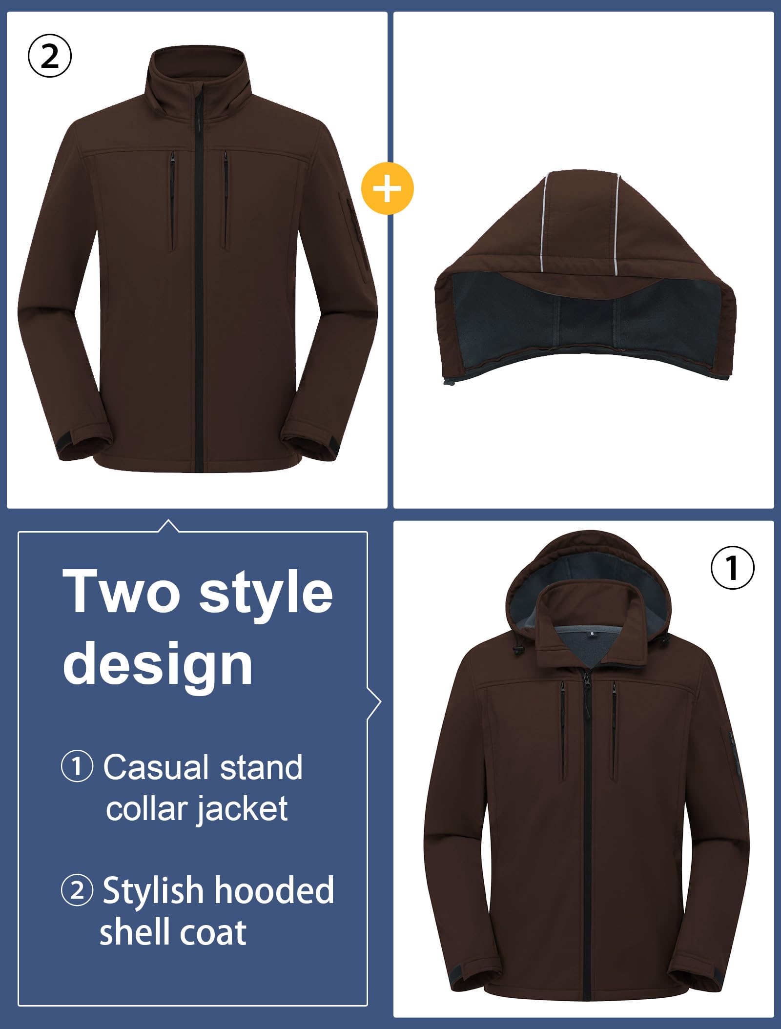 CREATMO US Adult Rain Jackets For Men Weatherproof With Hood Packable Windbreaker Jackets All Weather Coats Brown L