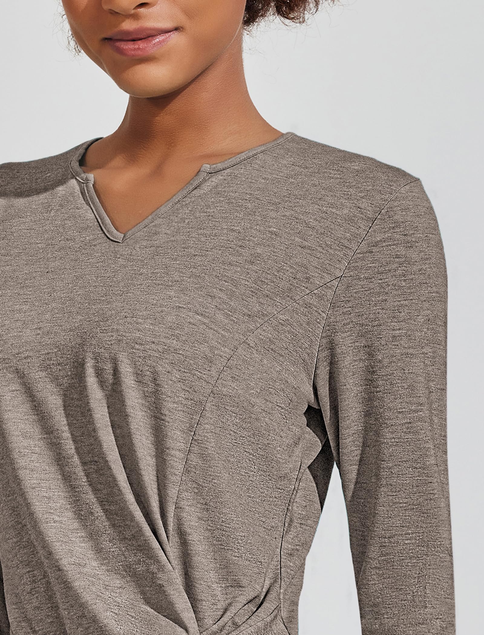 PINSPARK Hiking Shirts for Women Long Sleeve Worktout Tops Athletic Casual Yoga Tee Shirt Breathable Top A_Browm Medium