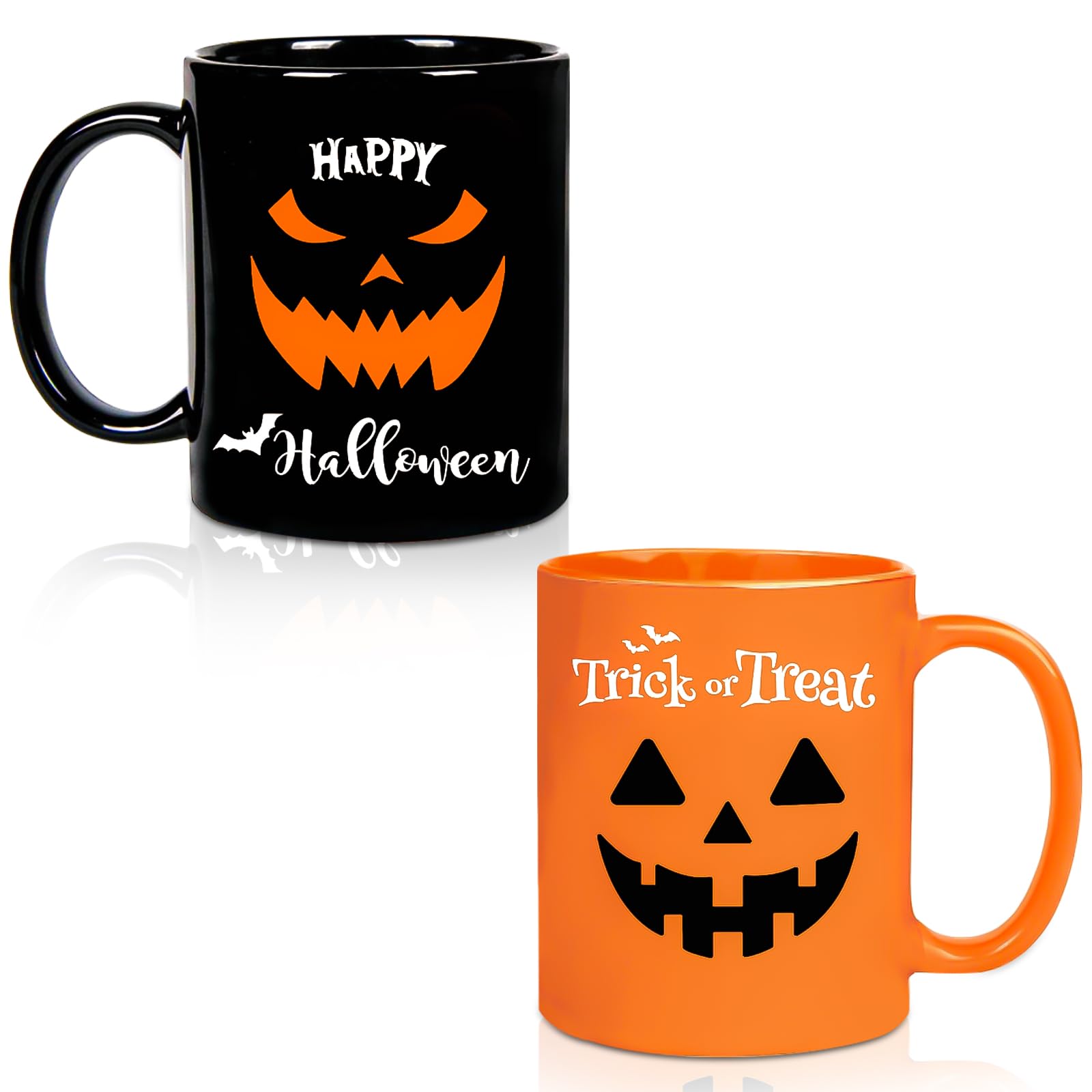 Whaline 2Pcs Halloween Mug Set 12oz Pumpkin Holiday Coffee Mugs Happy Halloween Trick or Treat Ceramic Drinking Mugs for Home School Office Table Centerpieces Housewarming Gift