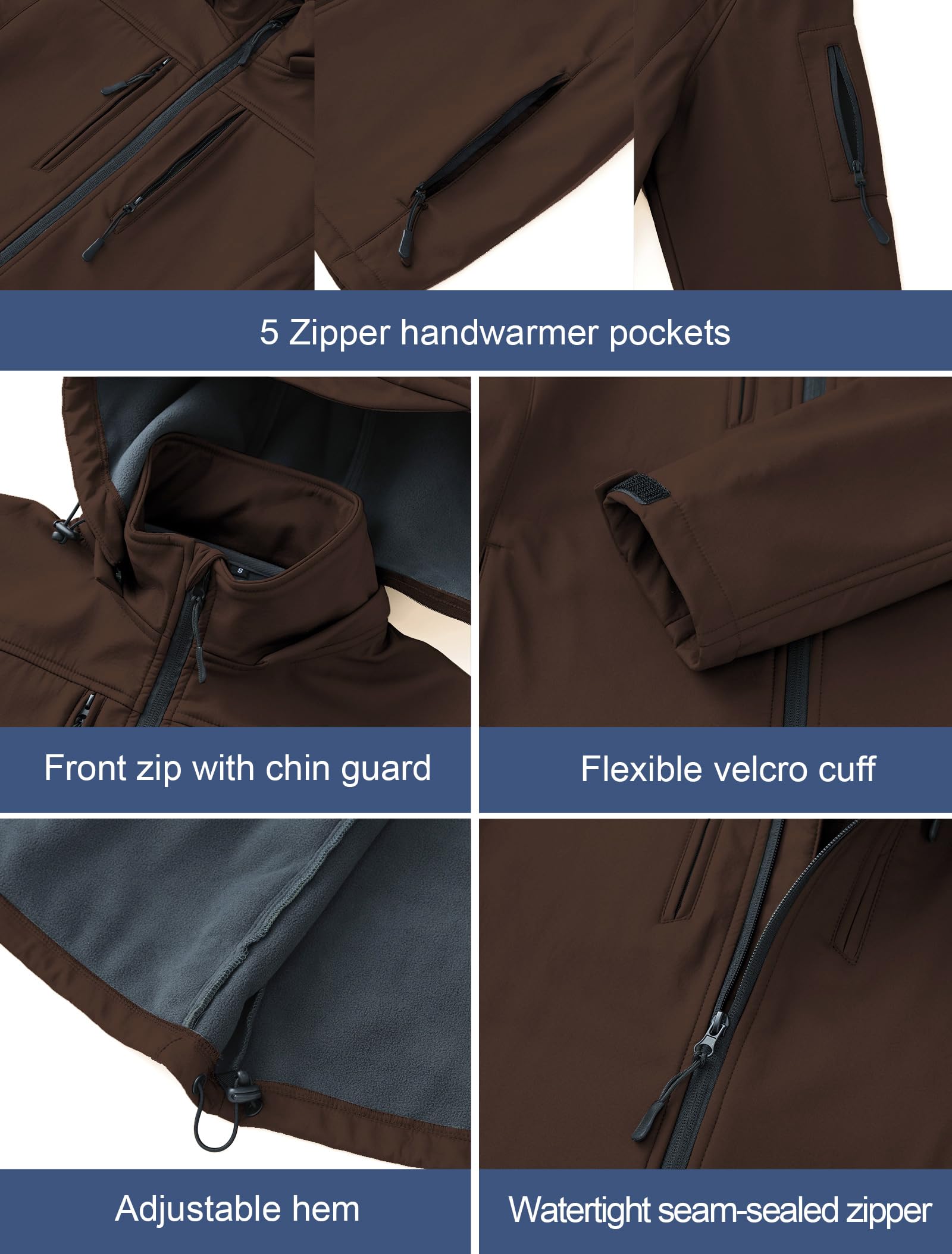 CREATMO US Adult Rain Jackets For Men Weatherproof With Hood Packable Windbreaker Jackets All Weather Coats Brown L