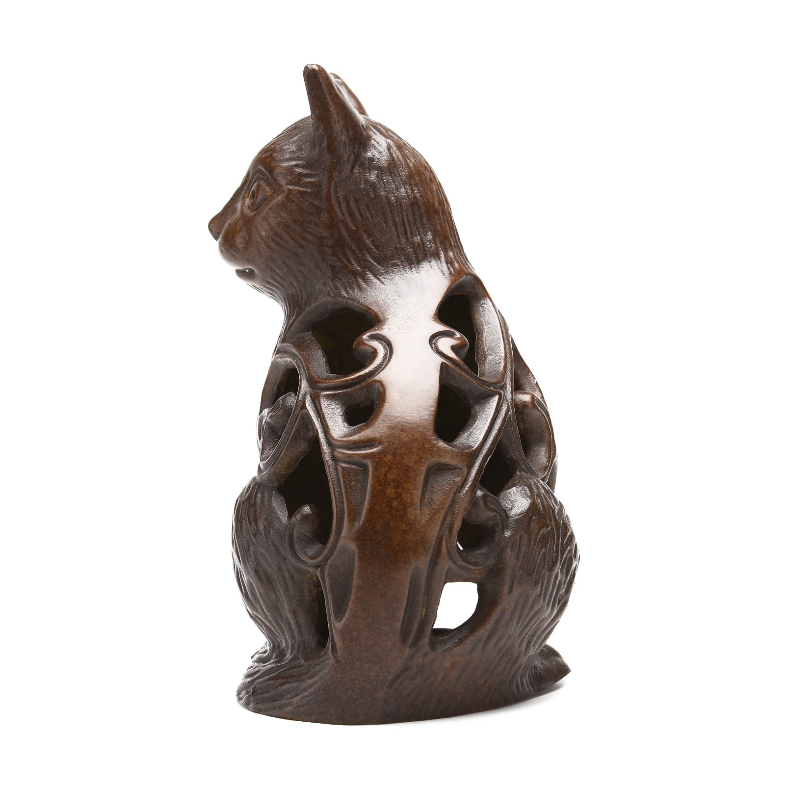 BRASSTAR Brass Sitting Cat Statue Lantern Hollow Cat Sculpture Modeling Ornaments for Indoor Home Desk Collectible Figurine Gift Brown TQGJPT415