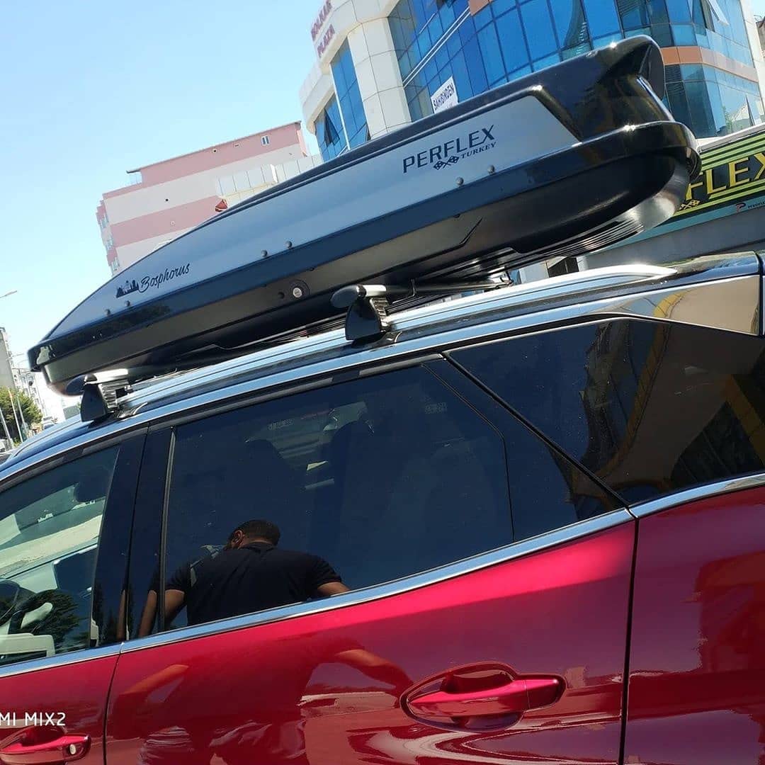 Perflex Bosphorus Rooftop Cargo Box Carrier Large 17 Cubic Feet Car Top Mount Travel Luggage Storage, Dual Side Opening, 130 Lbs Weight Capacity, Extra Keys, Straps (Black)