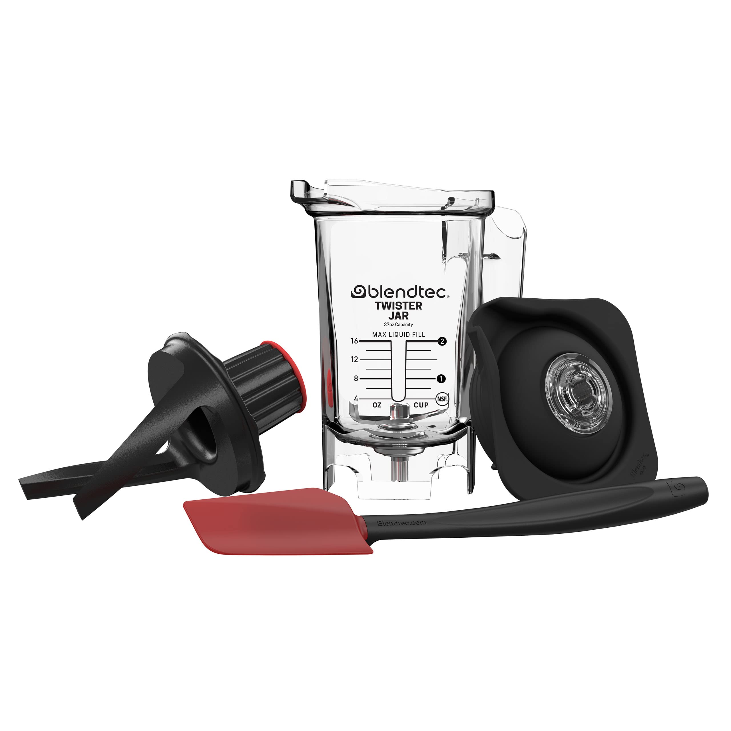 Blendtec 37 oz Twister Jar Commercial Grade, Spectacula Spatula and Mini Gripper Lid - Replacement Blender Jar Set for Shakes, Smoothies, and Thick Blends - 16 oz Blending Capacity