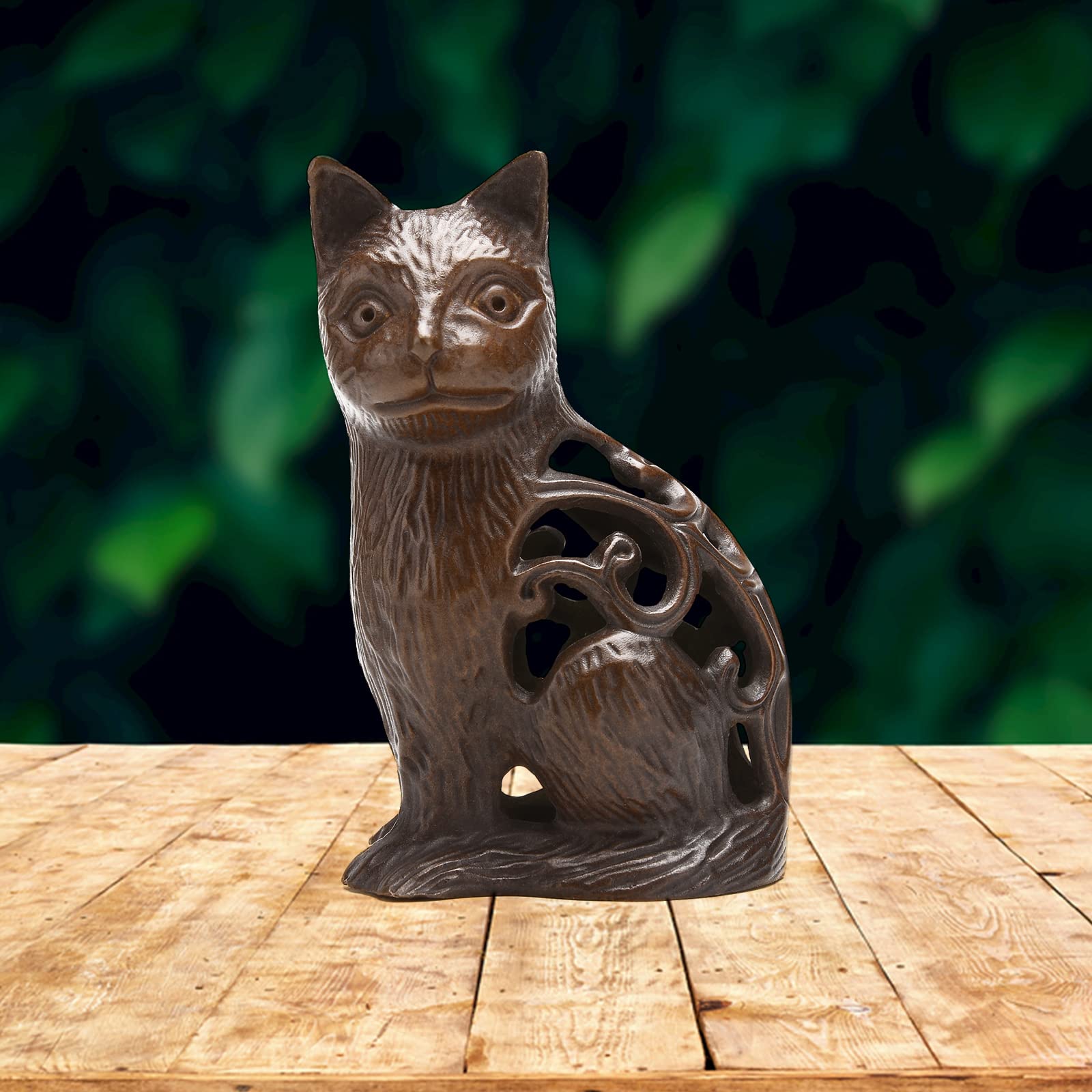 BRASSTAR Brass Sitting Cat Statue Lantern Hollow Cat Sculpture Modeling Ornaments for Indoor Home Desk Collectible Figurine Gift Brown TQGJPT415
