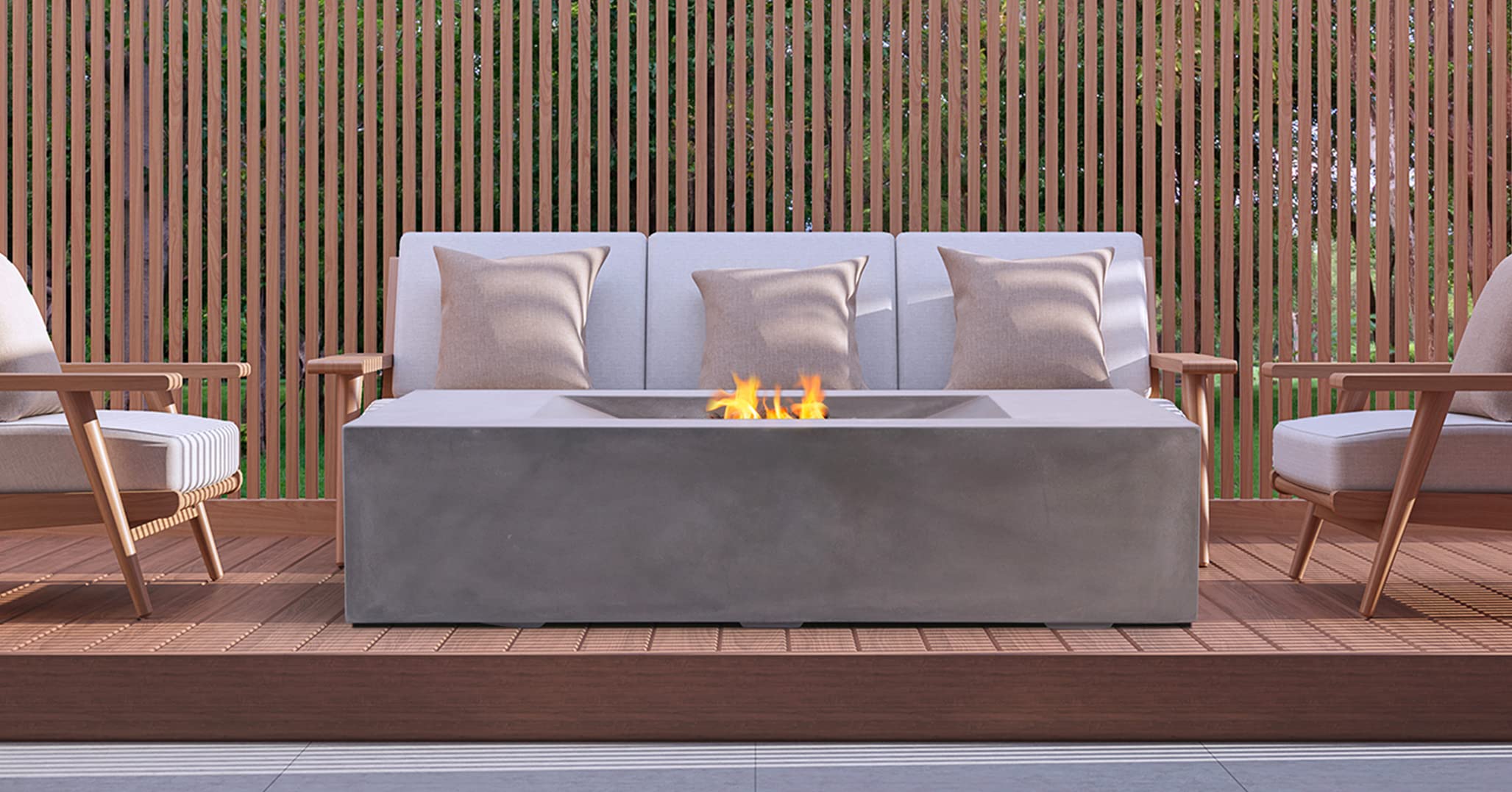 Pyromania Moderne Outdoor Concrete Fire Table, 58 x 32 Inches - Natural Gas Model in Slate Gray Color