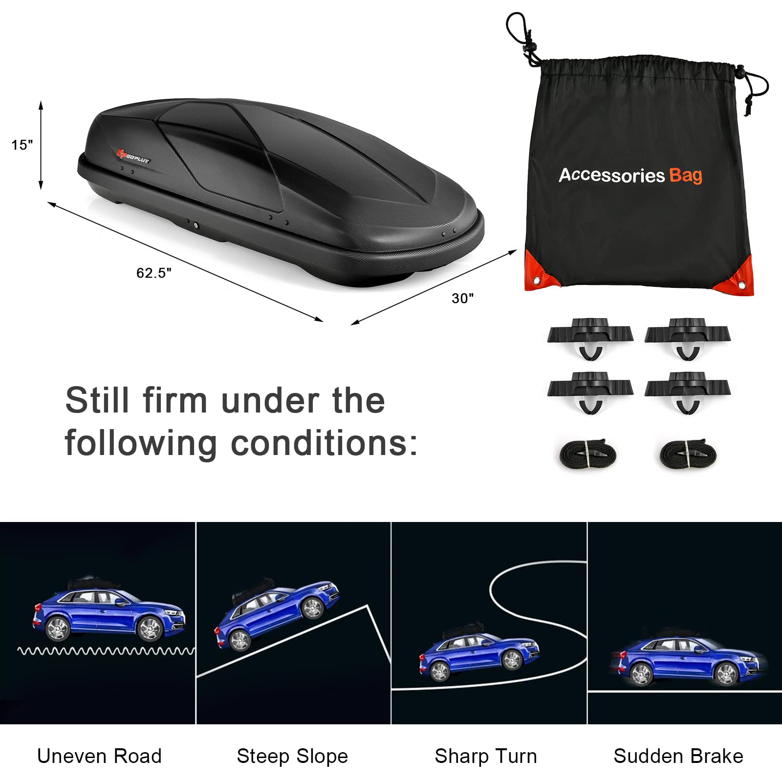 Goplus Rooftop Cargo Carrier Hard Shell, 14 Cubic Feet Waterproof Car Roof Cargo Carrier w/Dual Side Opening, Security Key, 165LBS Capacity, for 17β to 22.8β Wide Crossbar Rack, Vehicle Cargo Box