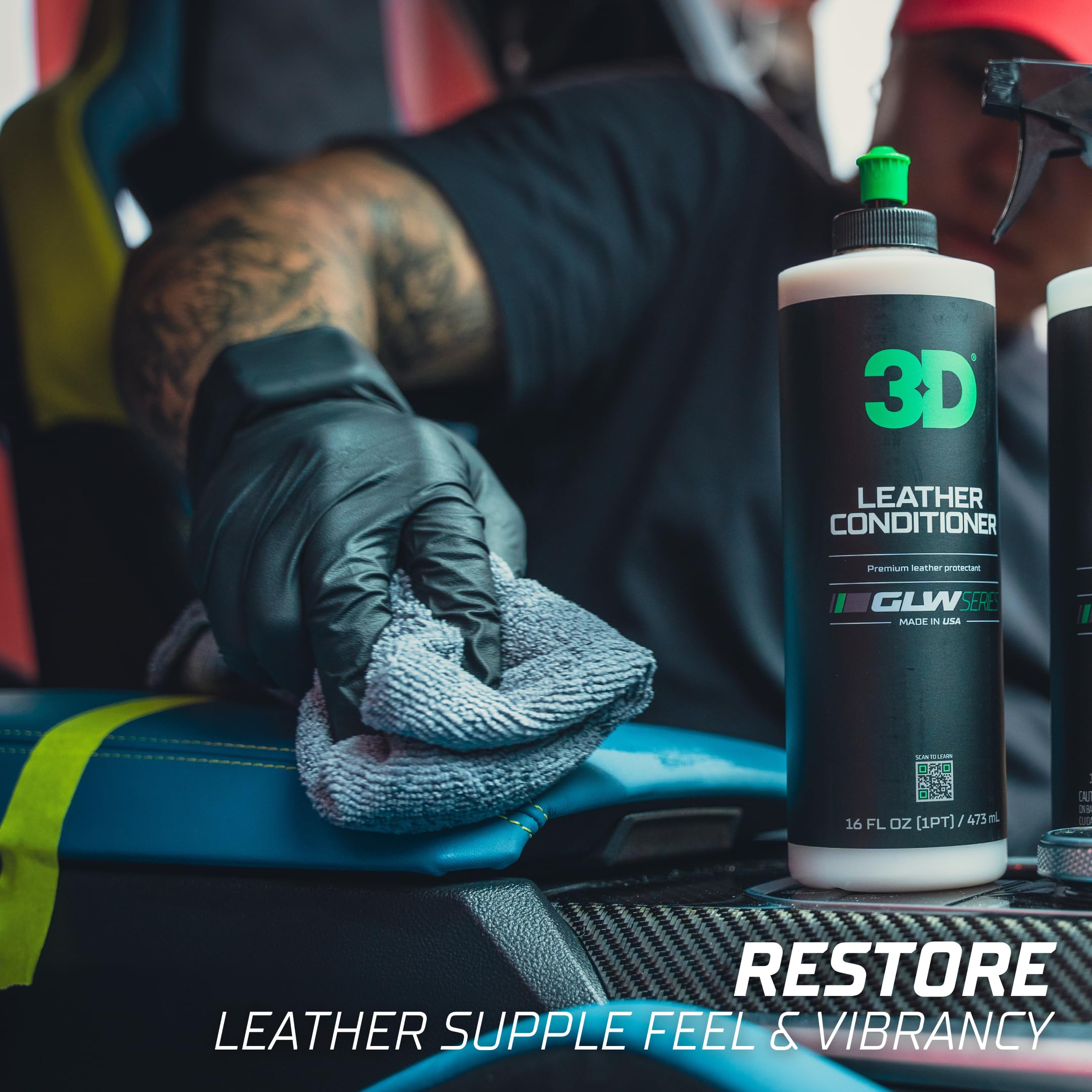 3D Leather Conditioner for Car, GLW Series | Restore, Condition, Protect | UV Protection | Conditions Leather Seats, Furniture, Boots, Apparel | DIY Car Detailing | 16 oz