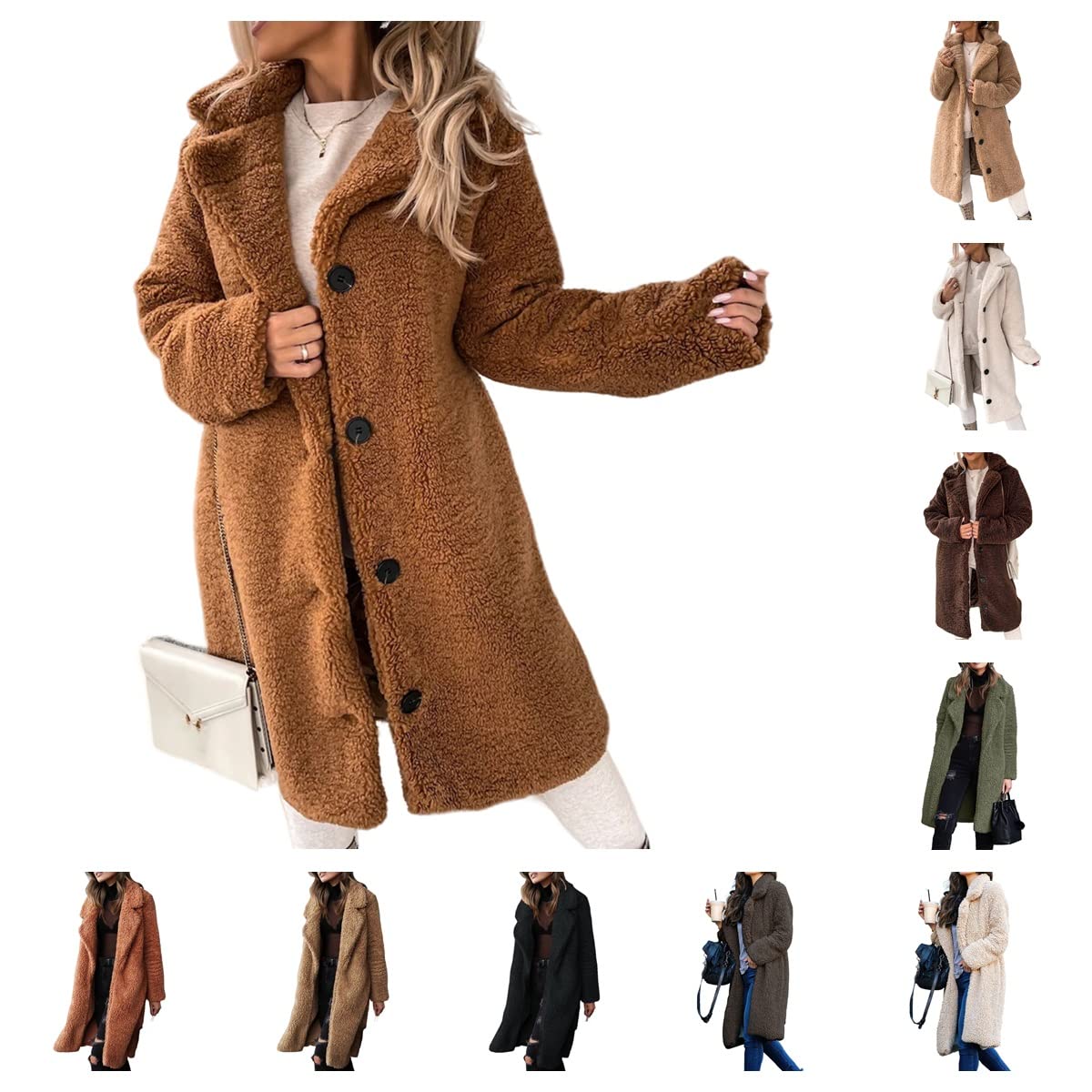 Vliolat Womens 2022 Winter Coats Fuzzy Fleece Long Hooded Jackets Button Down Faux Fur Warm Outwear with Pockets