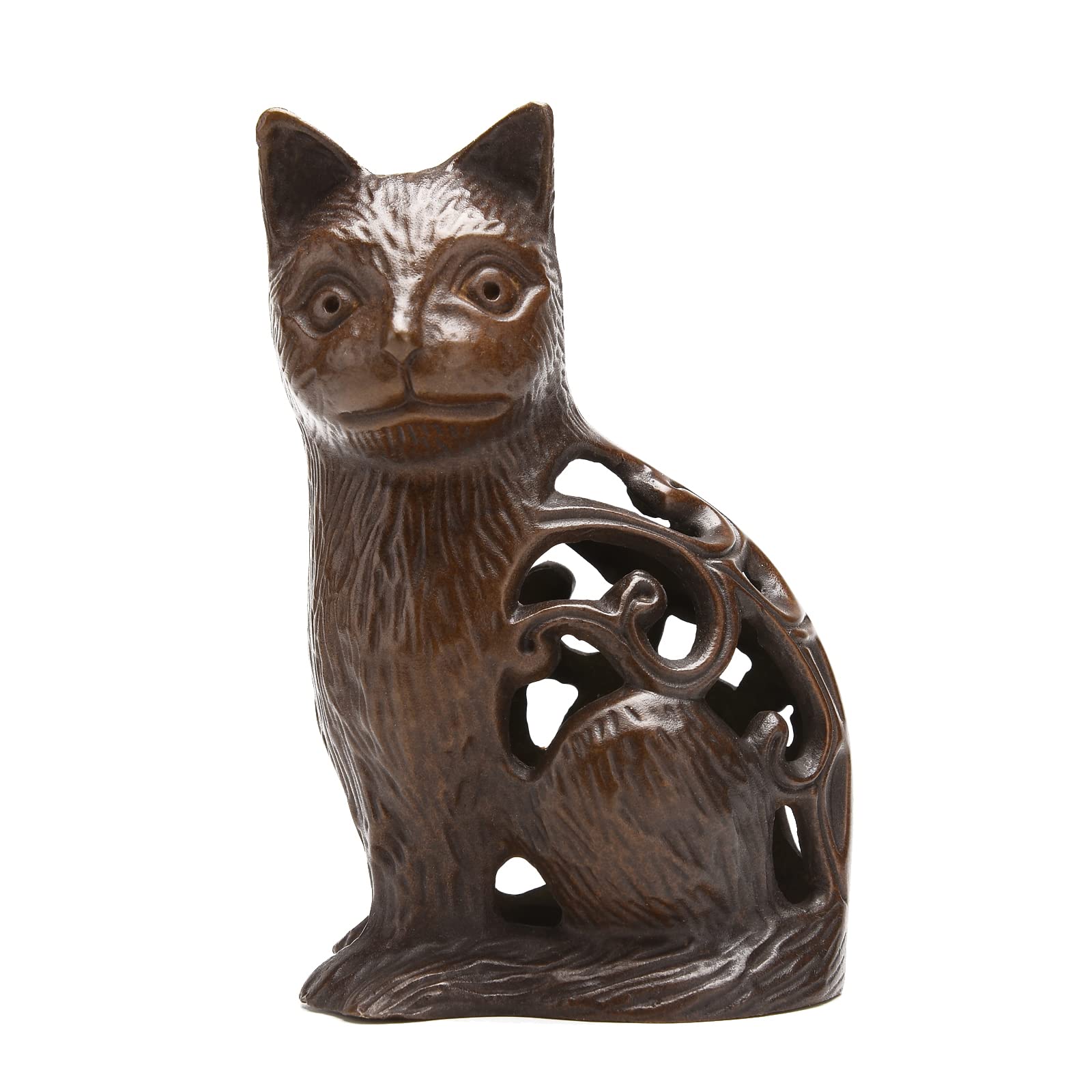 BRASSTAR Brass Sitting Cat Statue Lantern Hollow Cat Sculpture Modeling Ornaments for Indoor Home Desk Collectible Figurine Gift Brown TQGJPT415