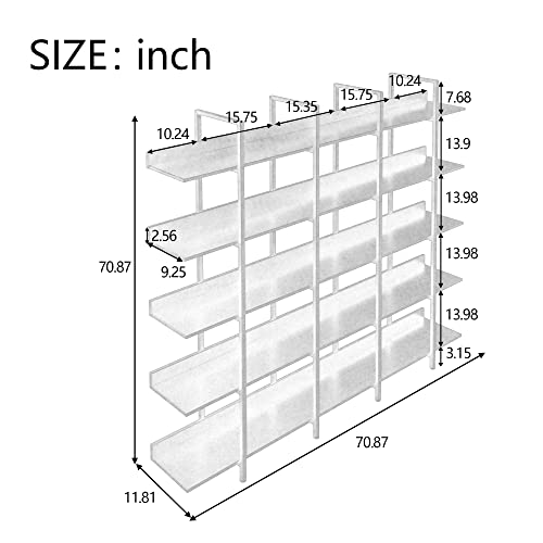 5 Tier Industrial Bookshelf, Triple Wide Wood Bookshelf with Metal Frame, Rustic Etagere Bookcase with Back Panel, Vintage Storage Rack with Open Shelves for Living Room, Bedroom, Study, Black&Gray