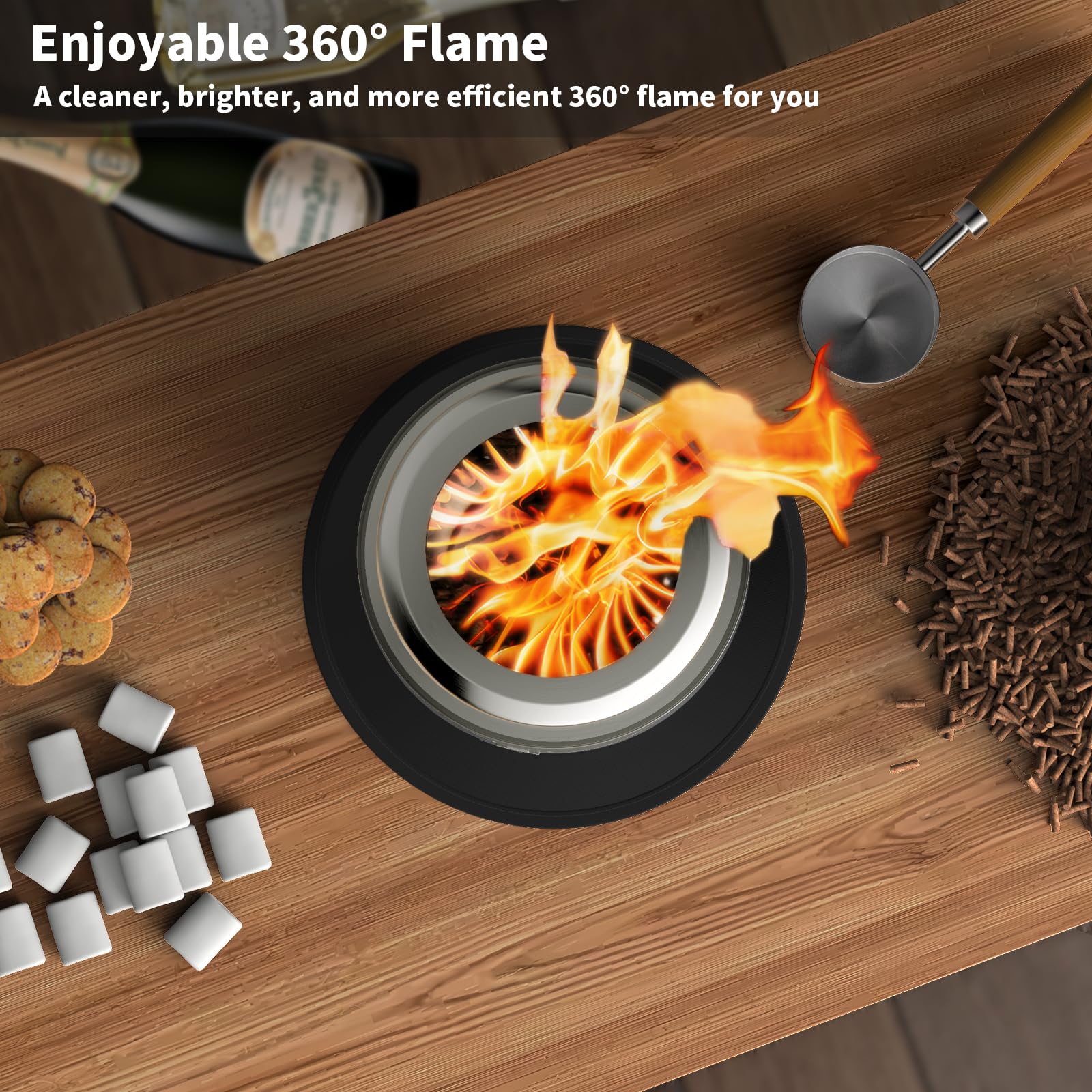 Tectsia Tabletop Fire Pit, 7.8 x 5.5 Inch Mini Smores Table Top Firepit, Protable Small Tabletop Firepit with Folding Stand, Fireproof Mat, Travel Bag, 304 Stainless Steel, Fueled by Pellets or Wood