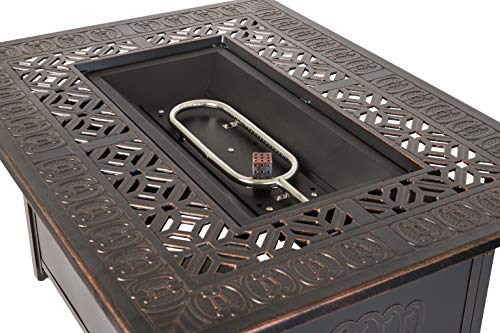 Fire Sense 62743 Dynasty Art Deco Aluminum Convertible Gas Fire Pit Table 55000 BTU Multi-Functional Outdoor Firepit with Fire Bowl Lid, Nylon Cover & Clear Fire Glass Bronze Finish - Rectangular 48"