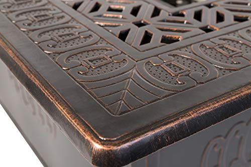 Fire Sense 62743 Dynasty Art Deco Aluminum Convertible Gas Fire Pit Table 55000 BTU Multi-Functional Outdoor Firepit with Fire Bowl Lid, Nylon Cover & Clear Fire Glass Bronze Finish - Rectangular 48"
