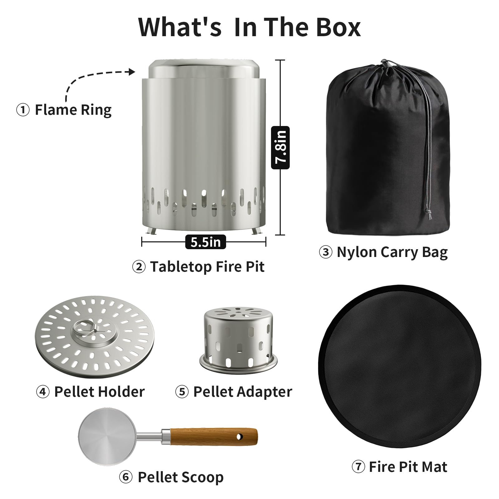 Tectsia Tabletop Fire Pit, 7.8 x 5.5 Inch Mini Smores Table Top Firepit, Protable Small Tabletop Firepit with Folding Stand, Fireproof Mat, Travel Bag, 304 Stainless Steel, Fueled by Pellets or Wood