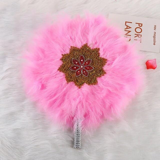 1PC Turkey Feather Hand Fan with Stones Feathers One-Sided Fan African For Dance Wedding Decoration
