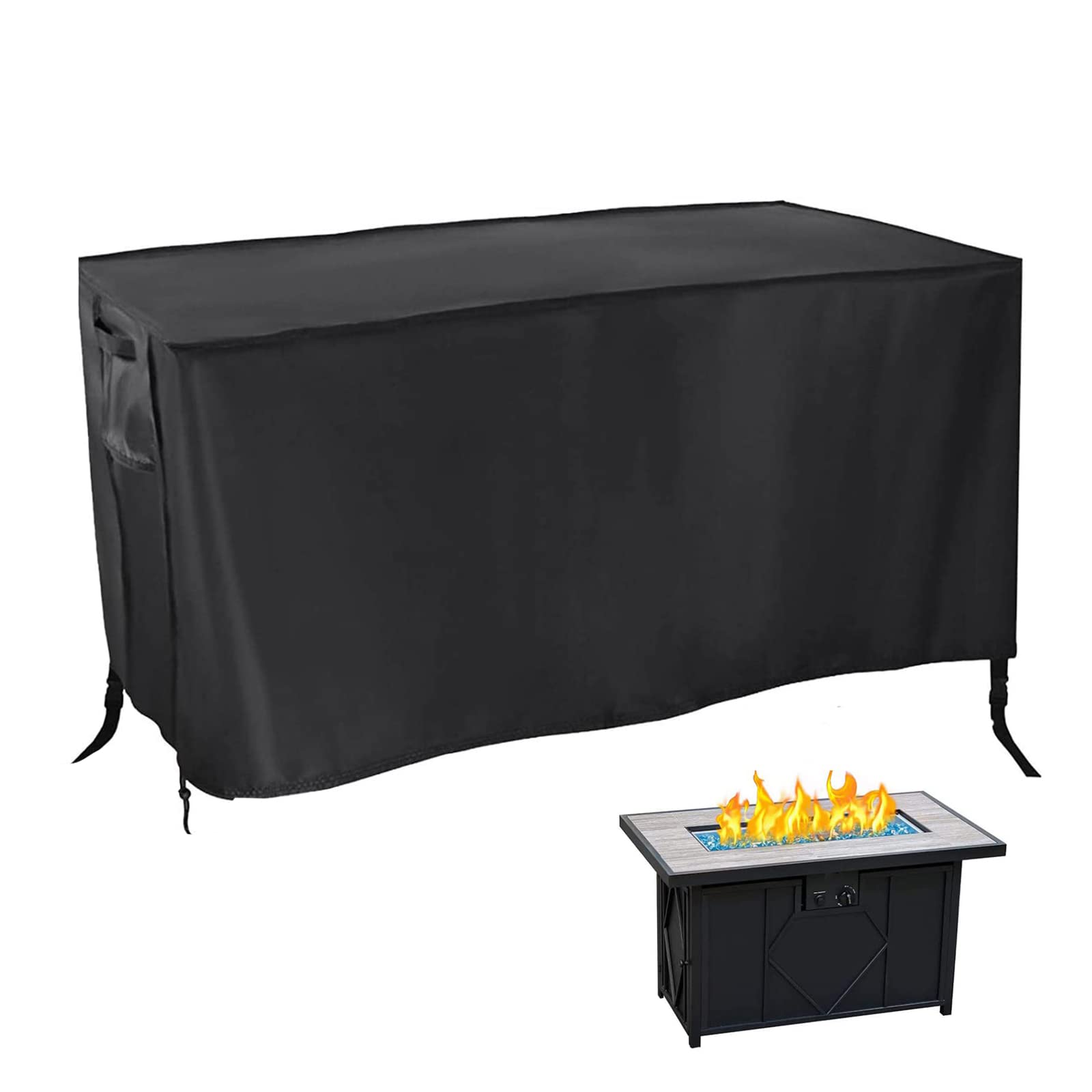 Rilime Fire Pit Cover Rectangular,Waterproof Fire Table Cover Rectangle for Outdoor Gas Propane Fire Table - 52 x 34 x 24, Black